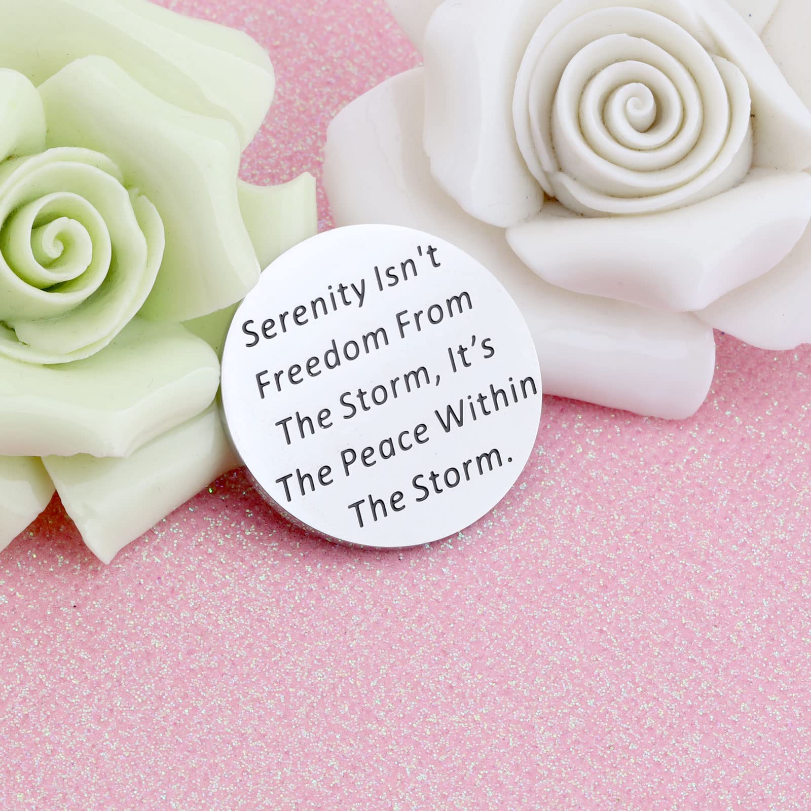 FEELMEM Sobriety Gift Pocket Token AA Recovery Serenity Prayer Gift Serenity Peace Within The Storm Token Alcoholics Anonymous Sober Gift New Beginnings Gift (Serenity Isn’t-3)