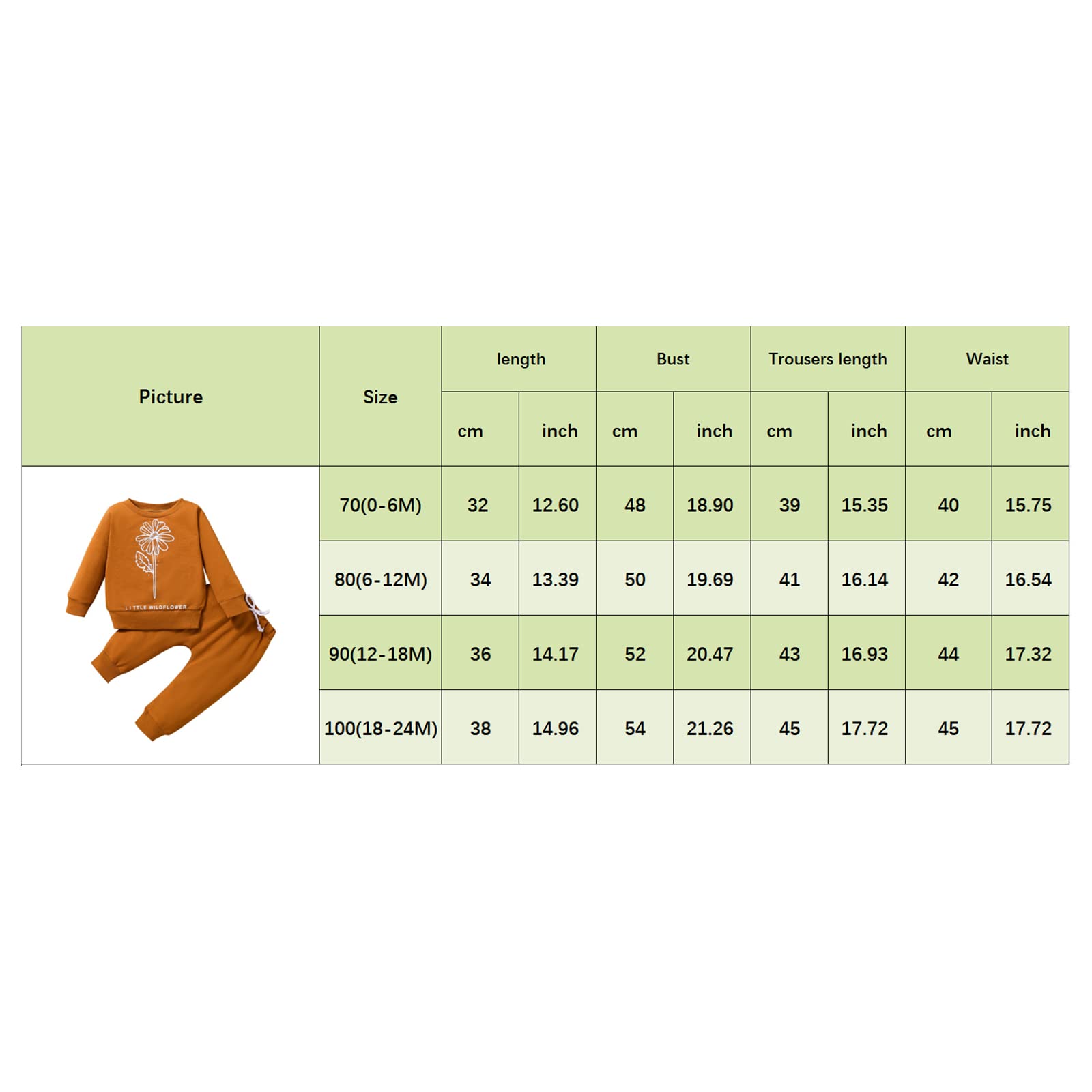 Infant Baby Girl Fall Winter Outfits Long Sleeve Sweatshirt Flower Print Pullover Top+ Elastic Waist Pants 2Pcs Set (Brown-Wildflower, 6-12 Months)