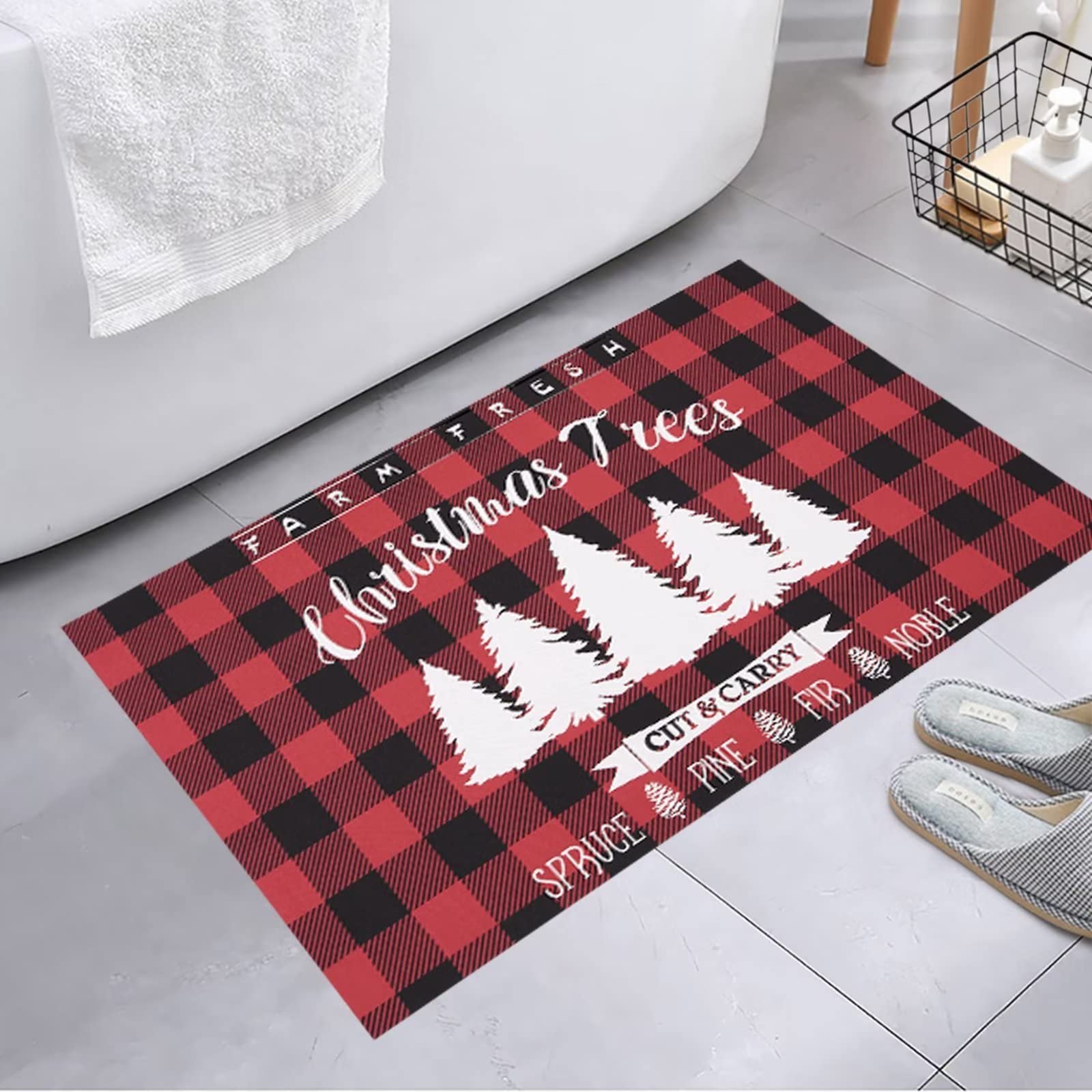 GlowSol Christmas Bath Mat, 16x24 Xmas Diatom Mud Bathroom Rugs Absorbent Floor Mat Quick-Drying Christmas Decorative Doormat Entryway Door Mat Throw Rug Christmas Kitchen Laundry Small Area Rug Deer
