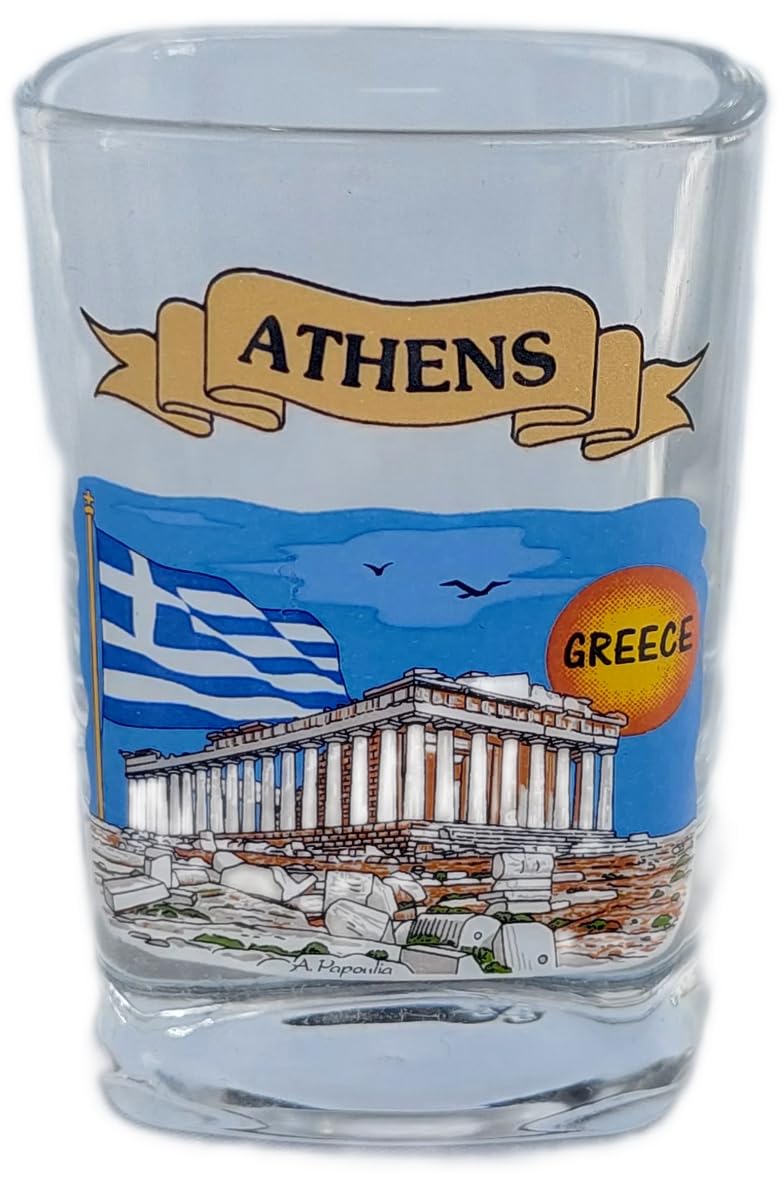 holyland souvenir New Shot Glass Greek Greece Athens Tequila glass Flag of Greece Acropolis