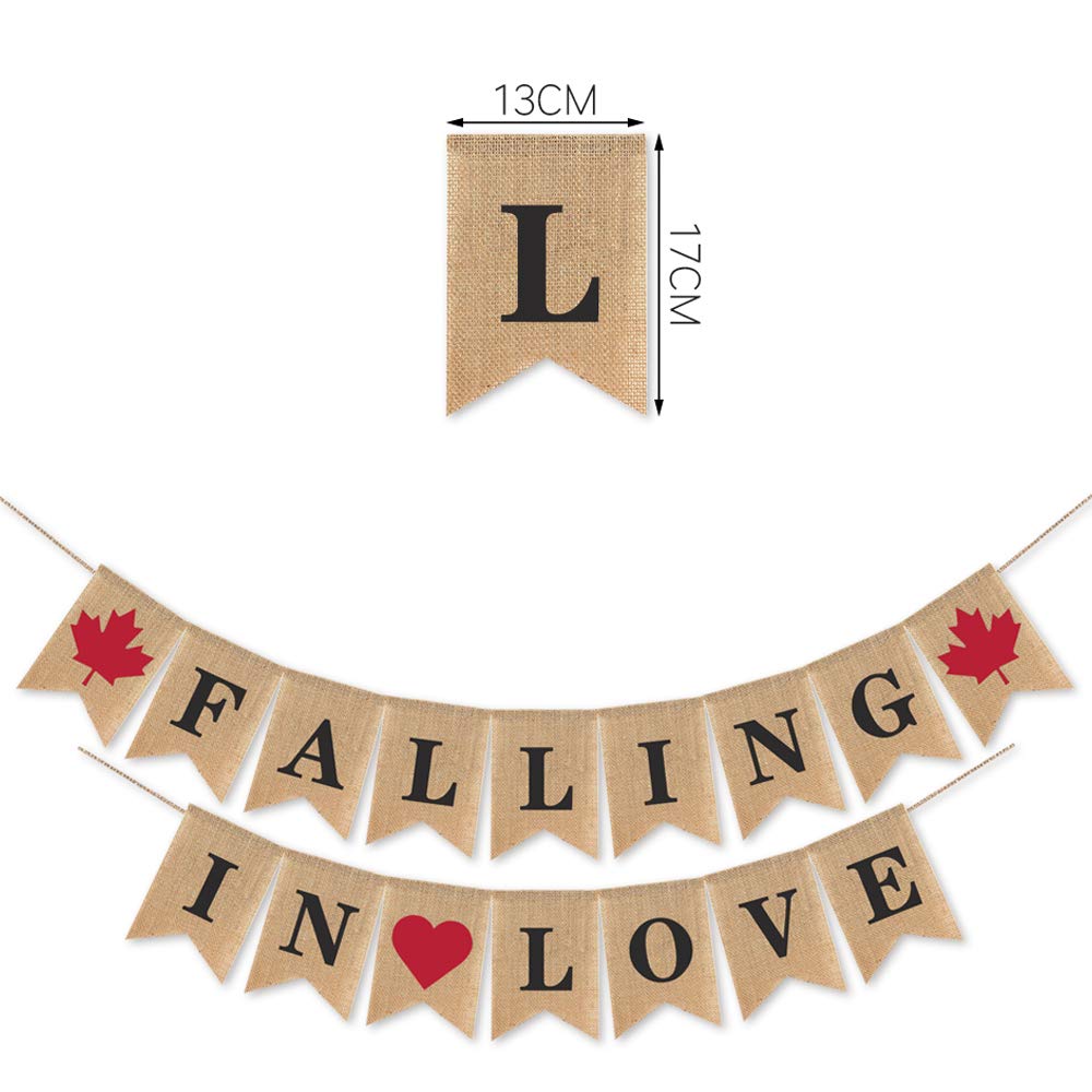 SWYOUN Burlap Falling in Love Banner with Maple Leaf Fall Autumn Wedding Supplies Engagement Bridal Shower Garland Decoration