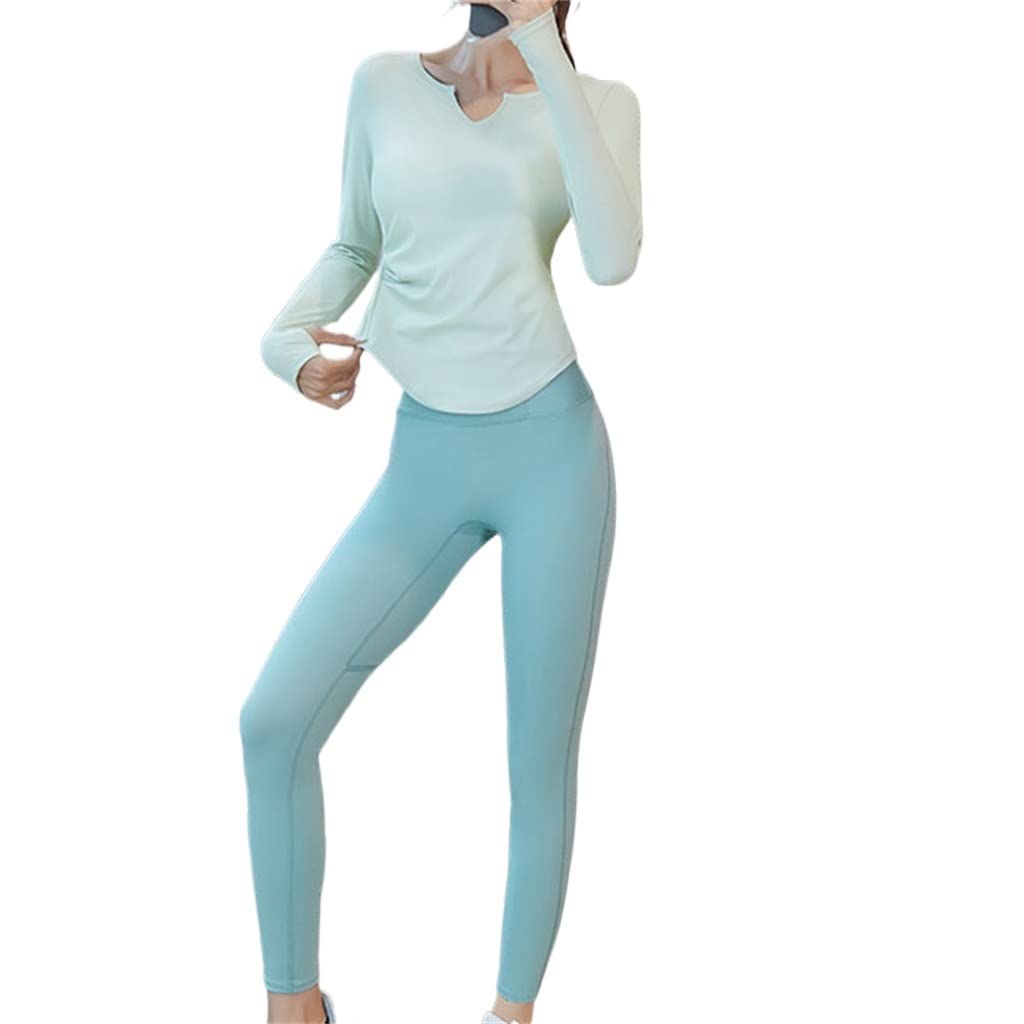 JYDBRT Women's Yoga Wear Set Pilates Long-Sleeved Tops Peach Buttocks Tight Pants Spring and Autumn Models (Color : D, Size : Large)