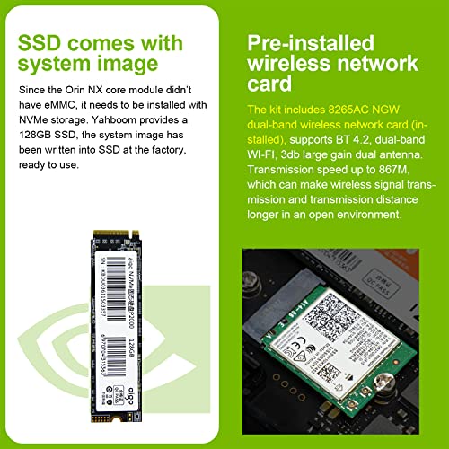 Yahboom Jetson Orin NX Development Kit with 19 V DC Power Supply IMX219-77 Camera M.2-Key E Networking Module AI Edge Computing (Orin NX 8GB Camera Advanced Kit)
