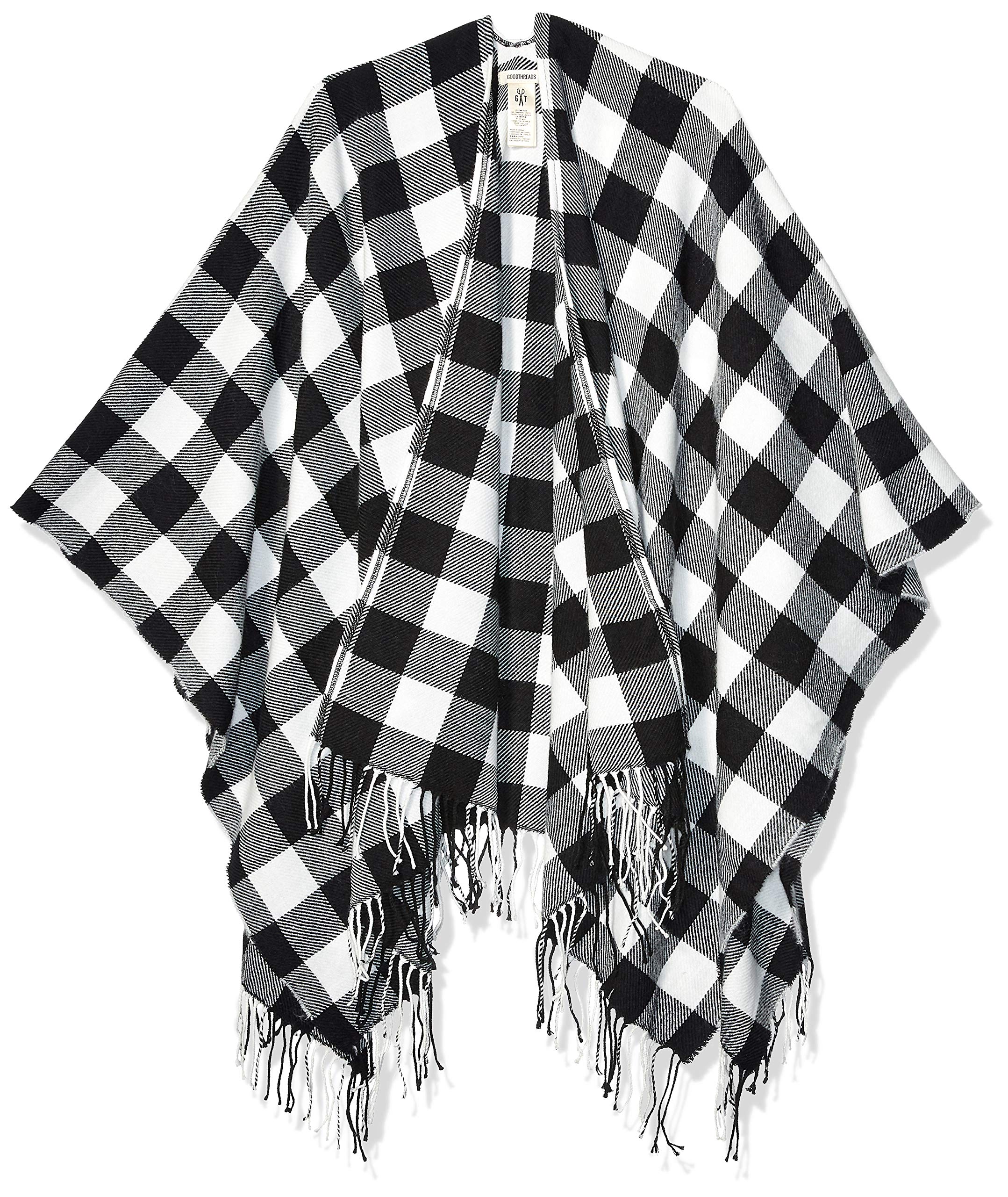 Goodthreads Women's Fringe Ruanna Wrap Scarf, Cream/Black, Buffalo Plaid, One Size