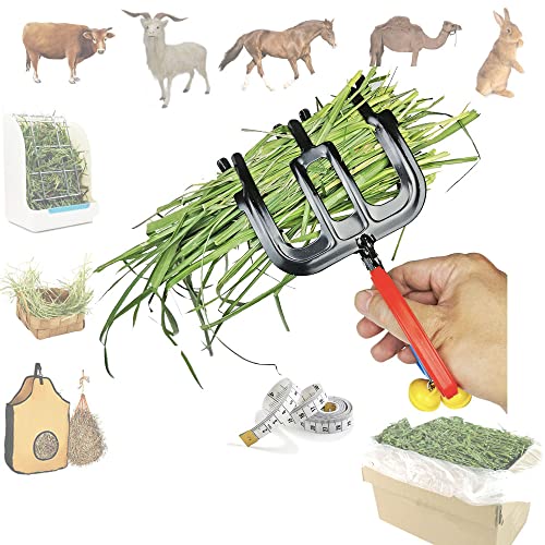 LYFOO Hay Filling Grabber Fishing Grabber Crab Tongs Horse Hay Gripper Cow Hay Fork Pet Feeding Fork Rabbit Feeder Goat Food Feeder with Measurement Tape (6-Tine), Black