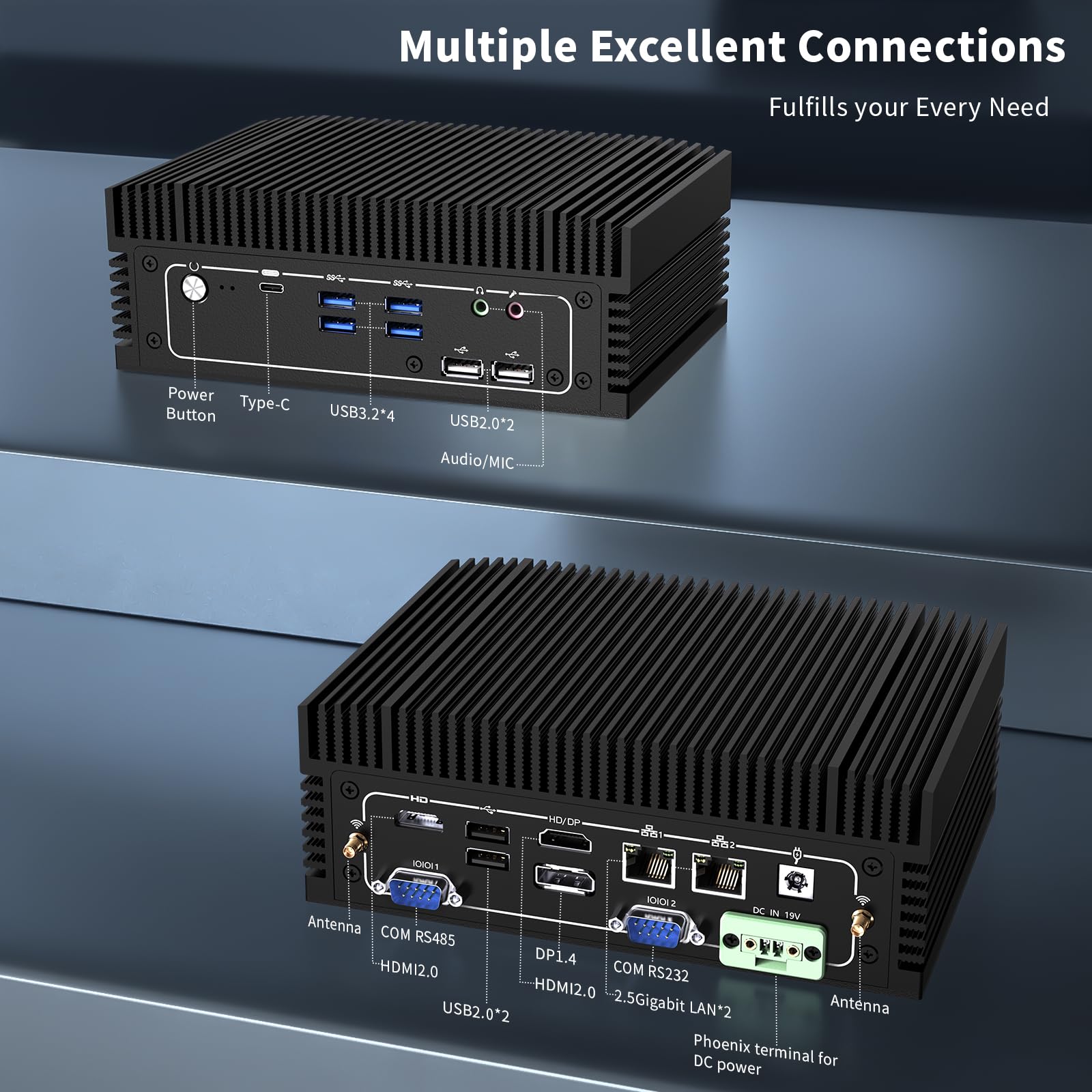 Fanless i5 Mini PC Thunderbolt 4 Intel 12th i5-1240P Dual Ethernet 2.5gb LAN Industrial Mini Desktop Computer Dual Channel 16GB DDR4 RAM 512GB NVME SSD, 4K Dual HDMI Display, 8 x USB