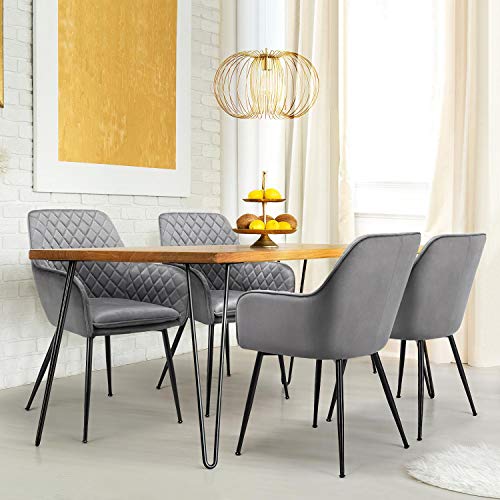 Yaheetech 4pcs Dining Chairs Counter Lounge Armrest Chairs Velvet Modern Chairs With Backrest and Upholstered Seat for Home Kitchen and Restaurant, Grey
