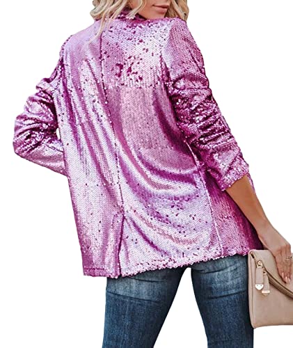 SEMATOMALA Women's Sequin Shiny Open Front Blazer Evening Party Sparkly Long Sleeve Slim Cardigan Coat RO-M