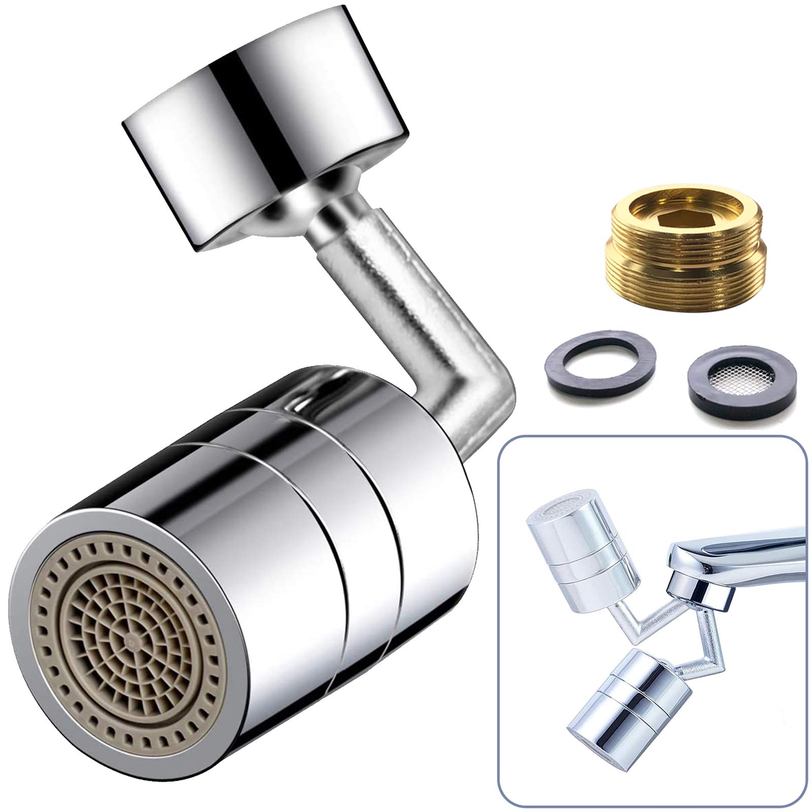 Faucet Aerator, 720° Rotatable Faucet Sprayer Head, Eye Wash Station Faucet Aerator, Universal Splash Filter Faucet, Leakproof Design with Double O-Ring, Durable Copper & ABS