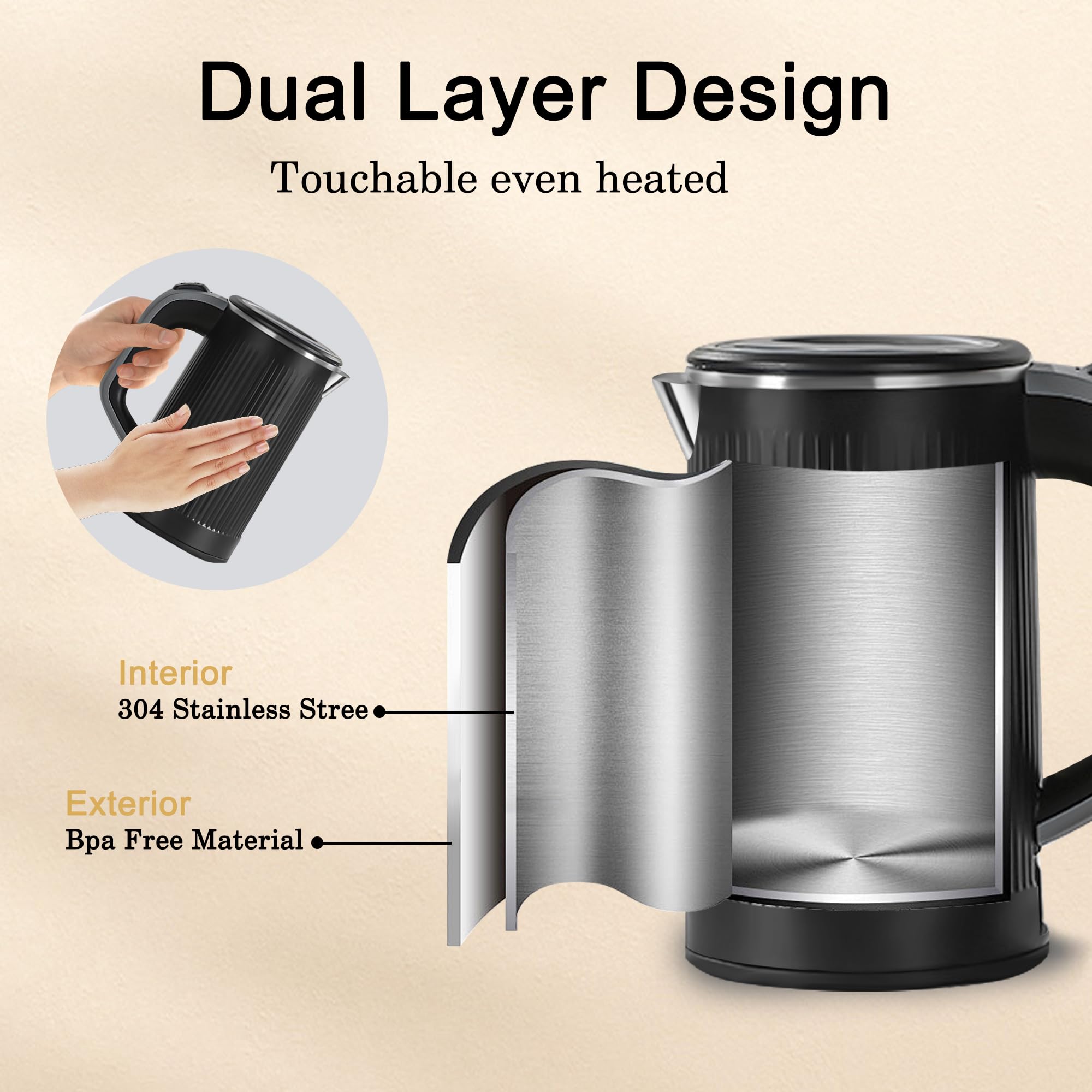 LumoShine Portable Espresso Machine Self Heating Portable Coffee Maker With 0.8L Small Electric Tea Kettle