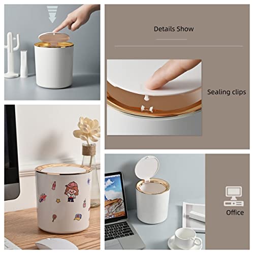 Mini Trash Can with Lid, -Wastebasket for Bathroom Vanity, Desktop, Tabletop Kitchen, Tabletopand Officeor Coffee Table - Dispose of Cotton Rounds, Makeup Sponges, Fruit Peel (White)