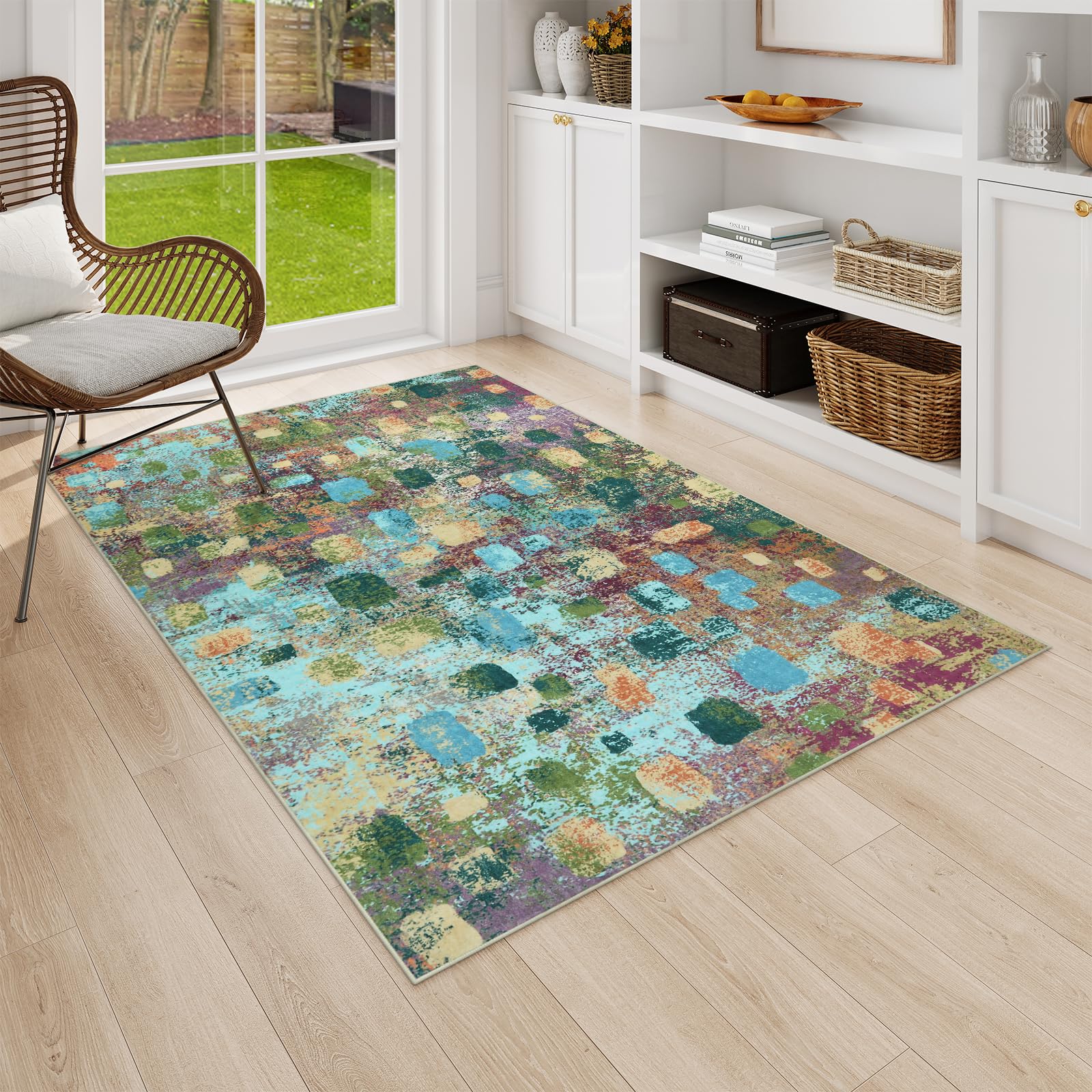 Lahome Abstract 5x7 Area Rugs, Soft Washable Rugs for Living Room Ultra-Thin Non-Slip Boho Bedroom Rug, Stain Resistant Throw Rug Foldable Carpet for Dining Room Office(5'x7', Multi)