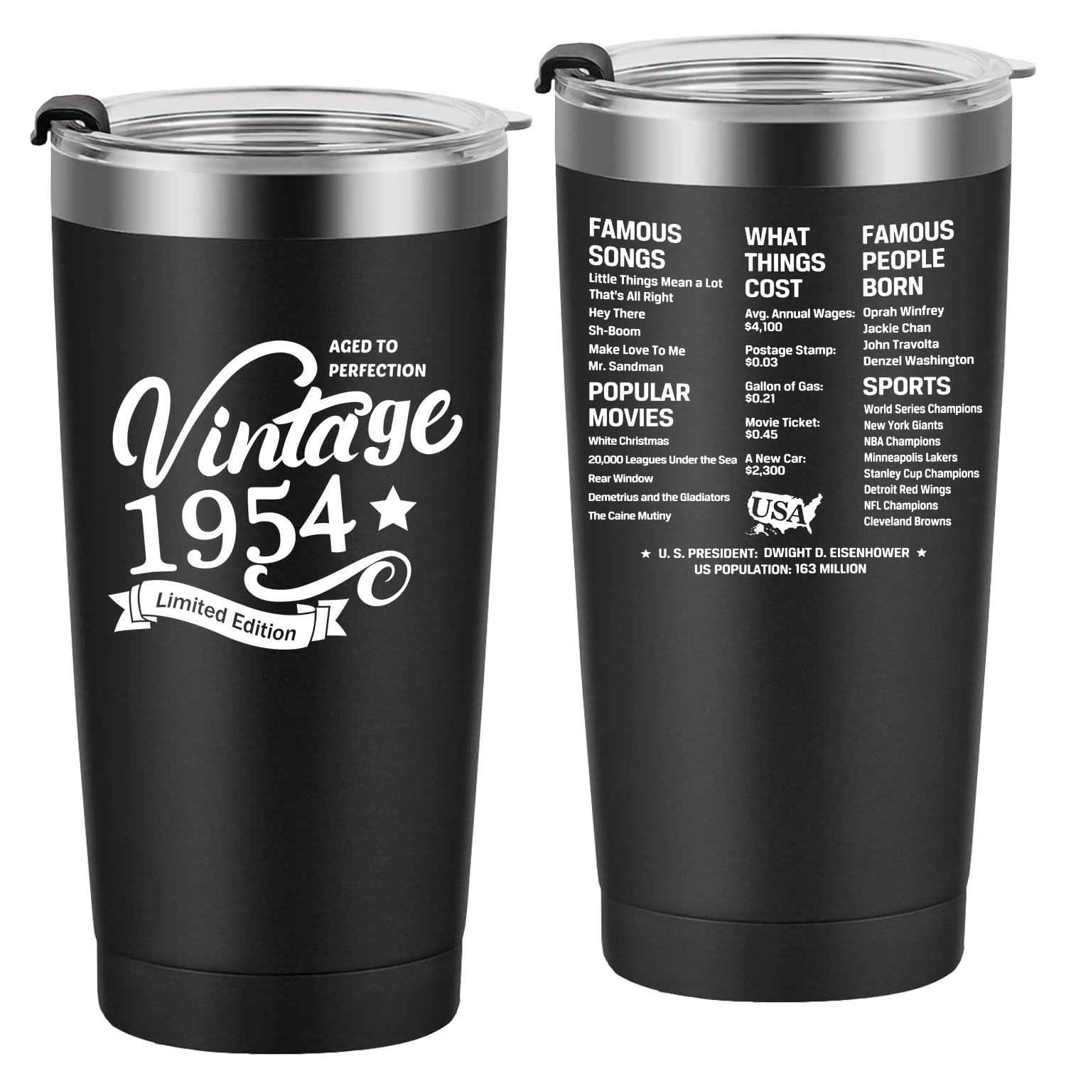 Greatingreat 1954 70th Birthday Gift for Women and Men - 70th Gifts for Parents - 70th Class Reunion - Mom Dad Wife Husband Present - 20oz Tumbler Cup Black