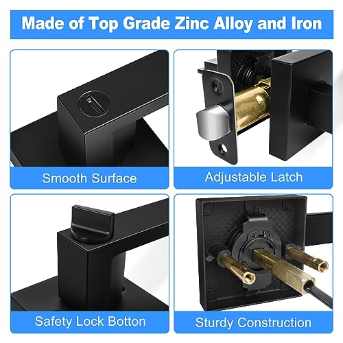Onateel 6 Pack Modern Black Door Handles Privacy Door Levers Black Door Knobs Interior Heavy Duty Reversible Door Locks Keyless Square Interior Door Handle