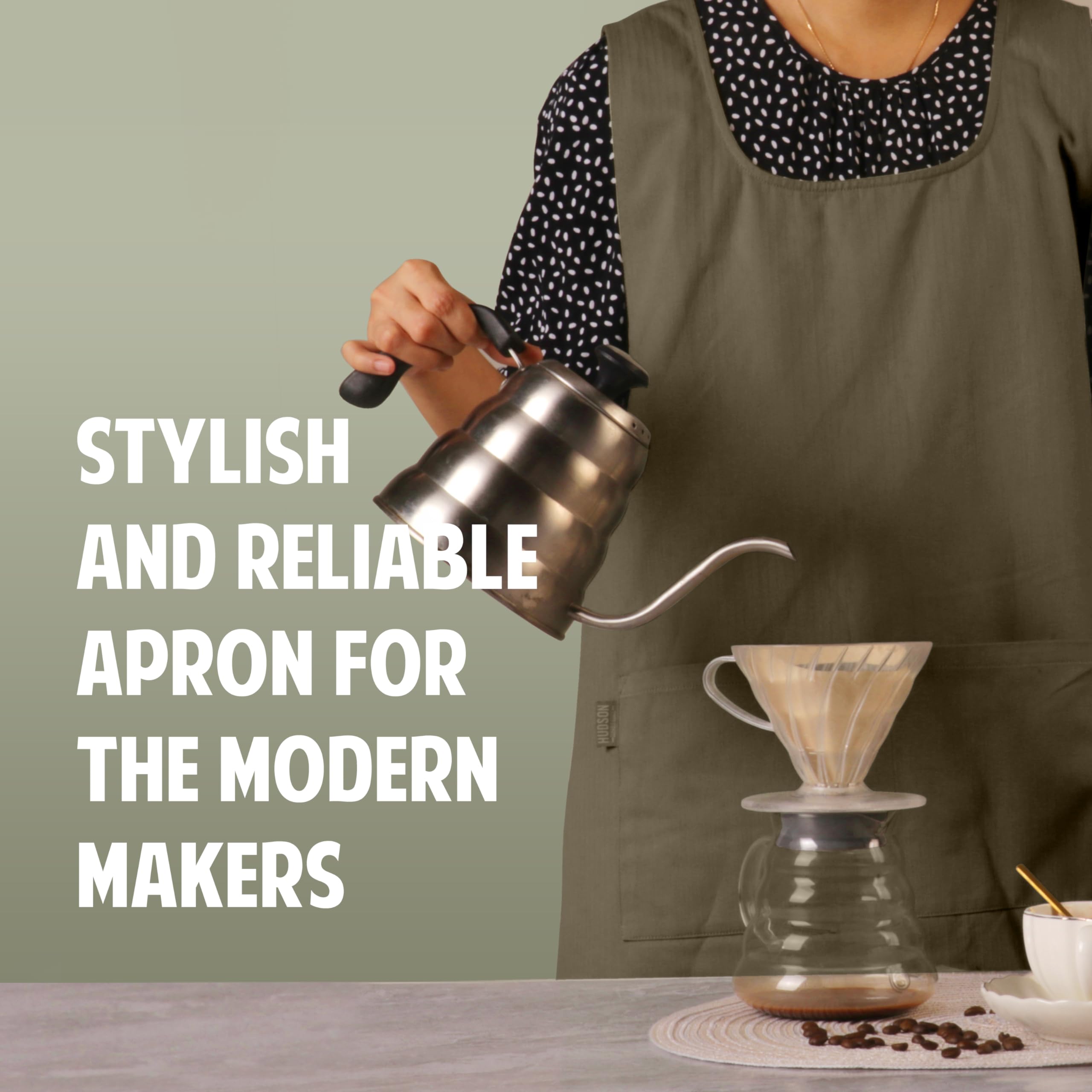Hudson Durable Goods Cotton Cross Back Apron for Women - Seamless Crossover Style Smock Apron for Cooking, Crafting, Gardening, and More - 36β Full Length Pinafore Work Apron with Pockets (Sage)