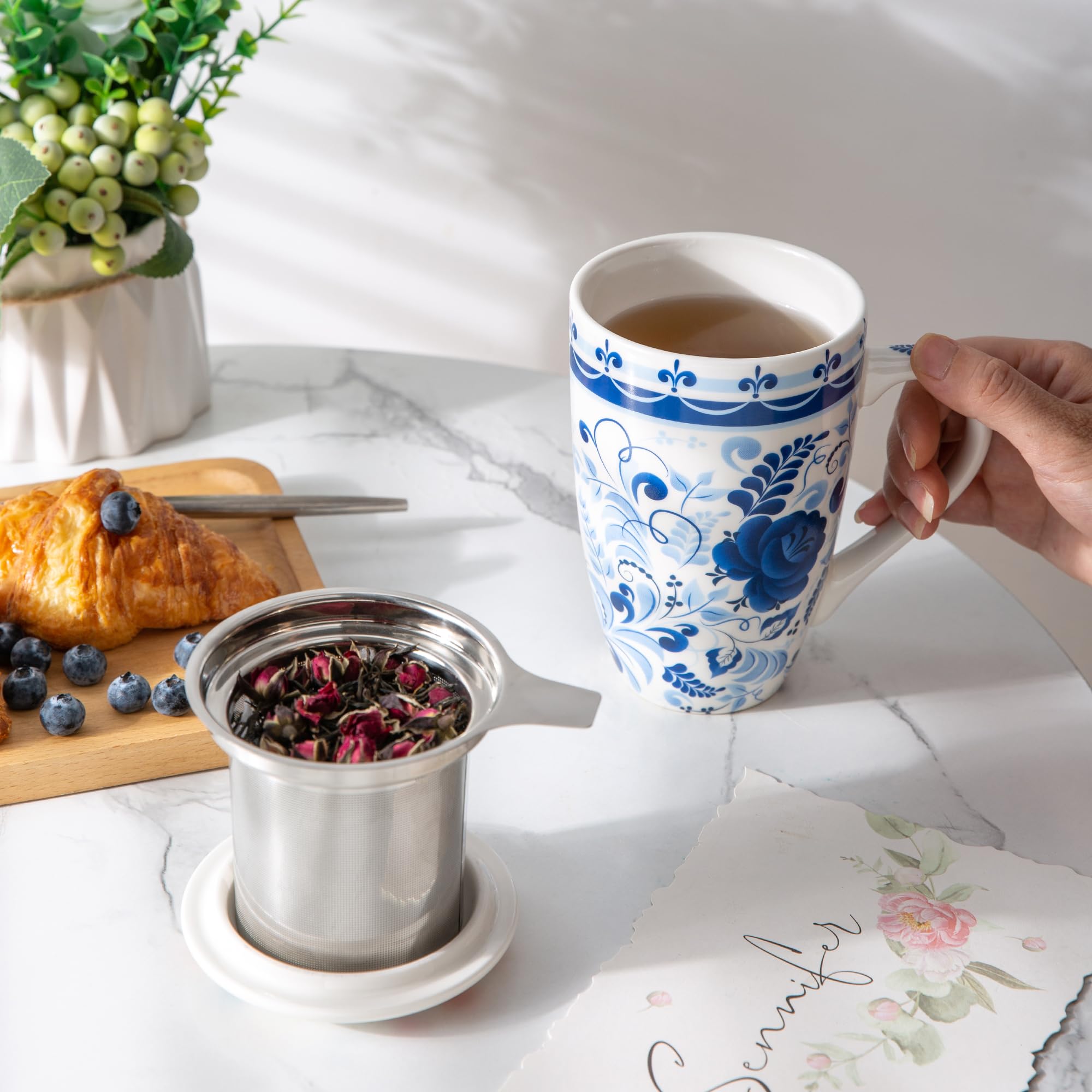 GBHOME Tea Mug with Infuser and Lid, 18 Ounce large Ceramic Loose Leaf Tea Cup,Microwave, Dishwasher Safe Tea Steeping Mug,Pefect Gift For Tea Lover