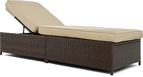 Serta Brown Resin Wicker Outdoor Patio Furniture Collection, Storage Chaise Lounge, Beige