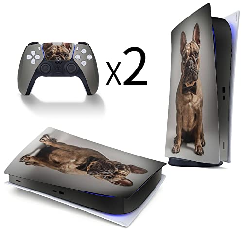 French Bulldog Portrait Full Protective Skin Cover Design Wrap Decal Sticker Compatible with PS5 Digital Edition Console and Controller