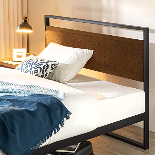 ZINUS Suzanne 44 Inch Bamboo and Metal Platform Bed Frame, Solid Steel Construction, No Box Spring Needed, Wood Slat Support, Easy Assembly, Chestnut Brown, Queen