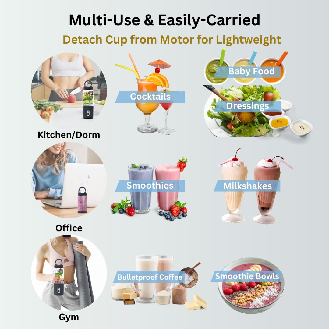 Portable blender, PopBabies Blender for Shakes and Smoothies with 3 Batteries 7500mah USB Rechargeable, Bullet Proof Coffee Blender, Hot and Cold Dual Personal Blender Powerful and Durable 2nd Gen