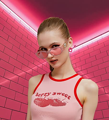 FEISEDY Chunky Rectangle 90s Sunglasses Men Women Crystal Sunglasses UV400 Sparkling Fahion Temple B2880