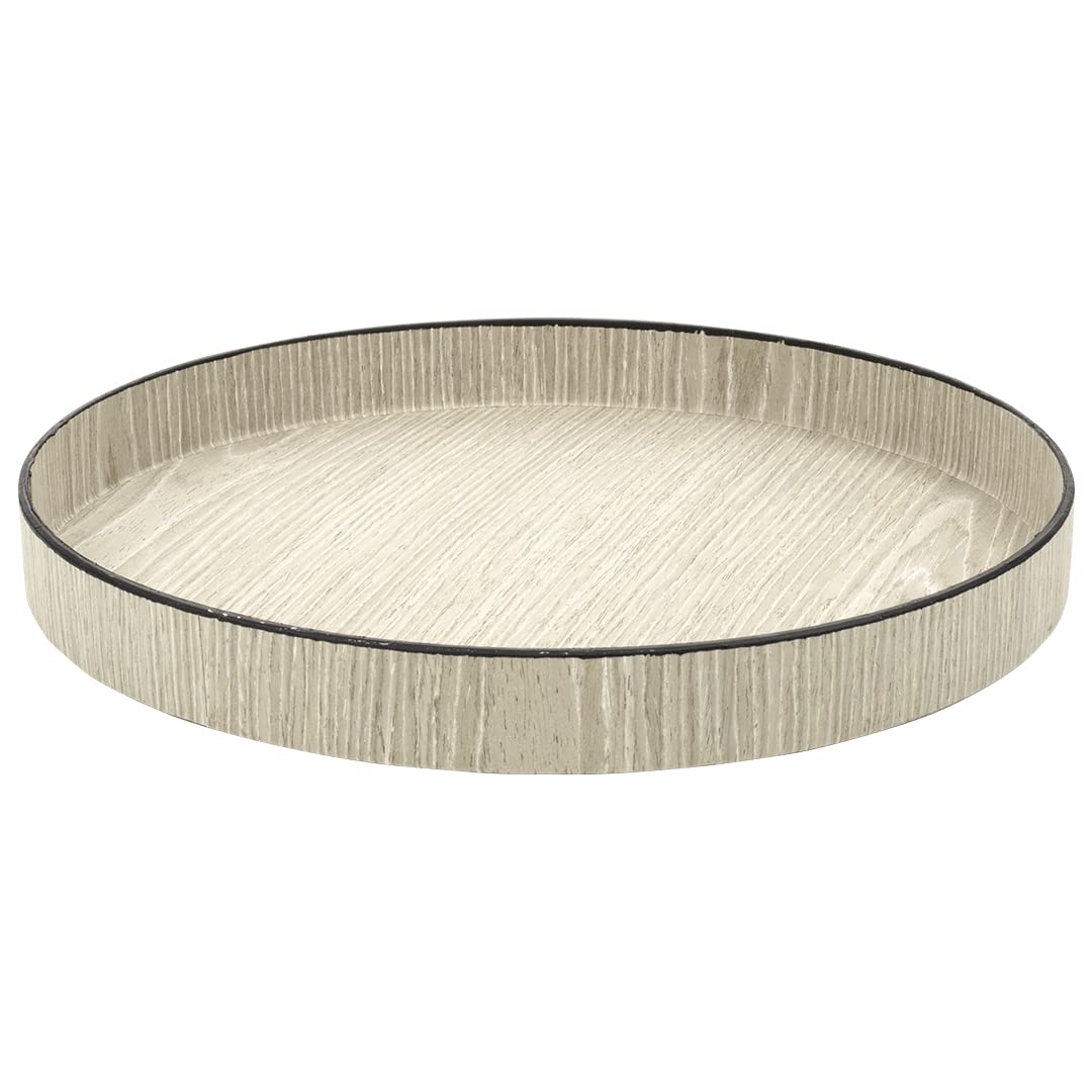 Koyal Wholesale Faux Wood Round Decorative Tray Rustic Wood Tray for Kitchen Counter, Coffee Table, Birch, 1-Pack