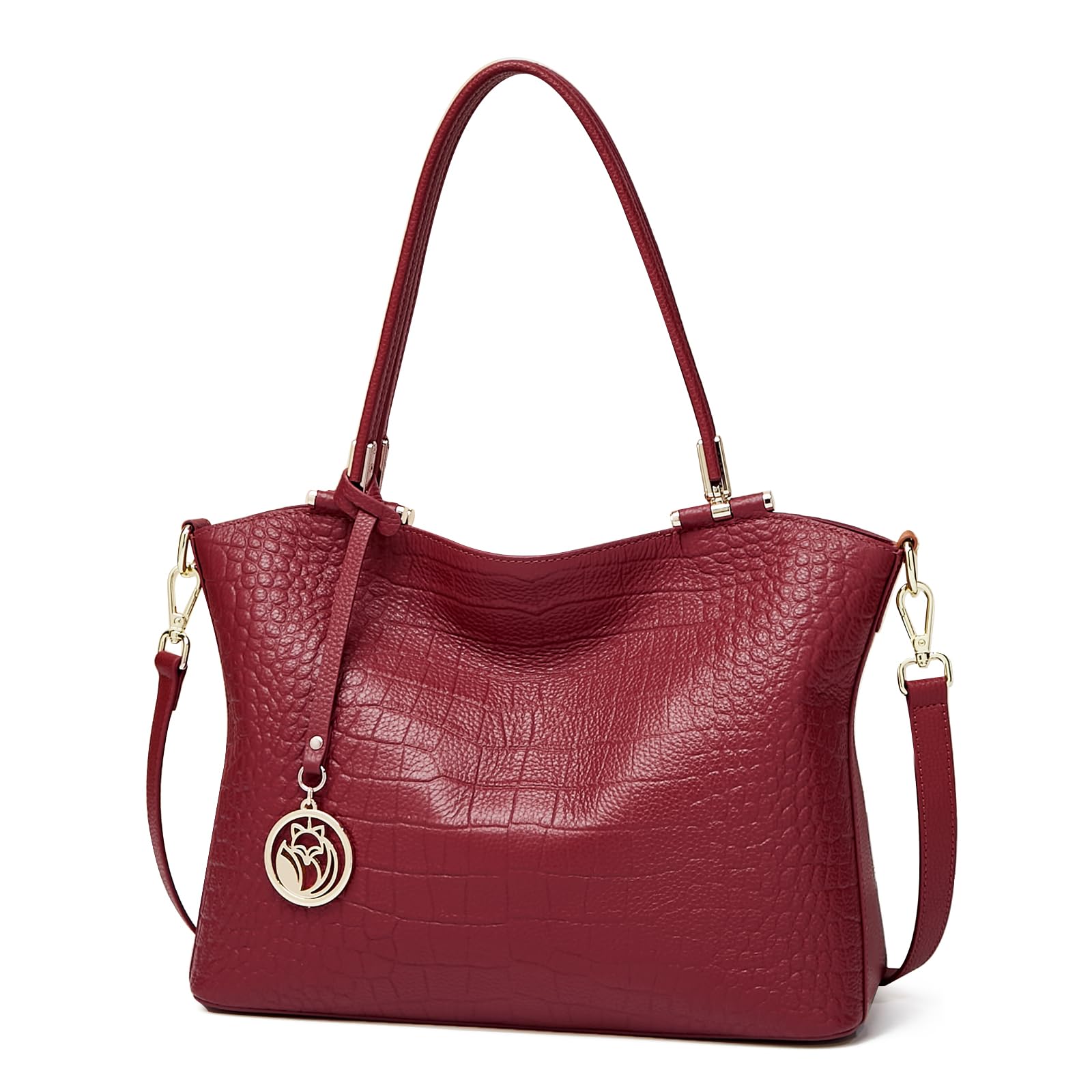 FOXLOVER Cow Leather Tote Bags for Women Large Capacity Top-Handle Handbag âCrocodile Pattern Womenâs Shoulder Bag Purse Ladies Casual Crossbody Bag Hobo Bags