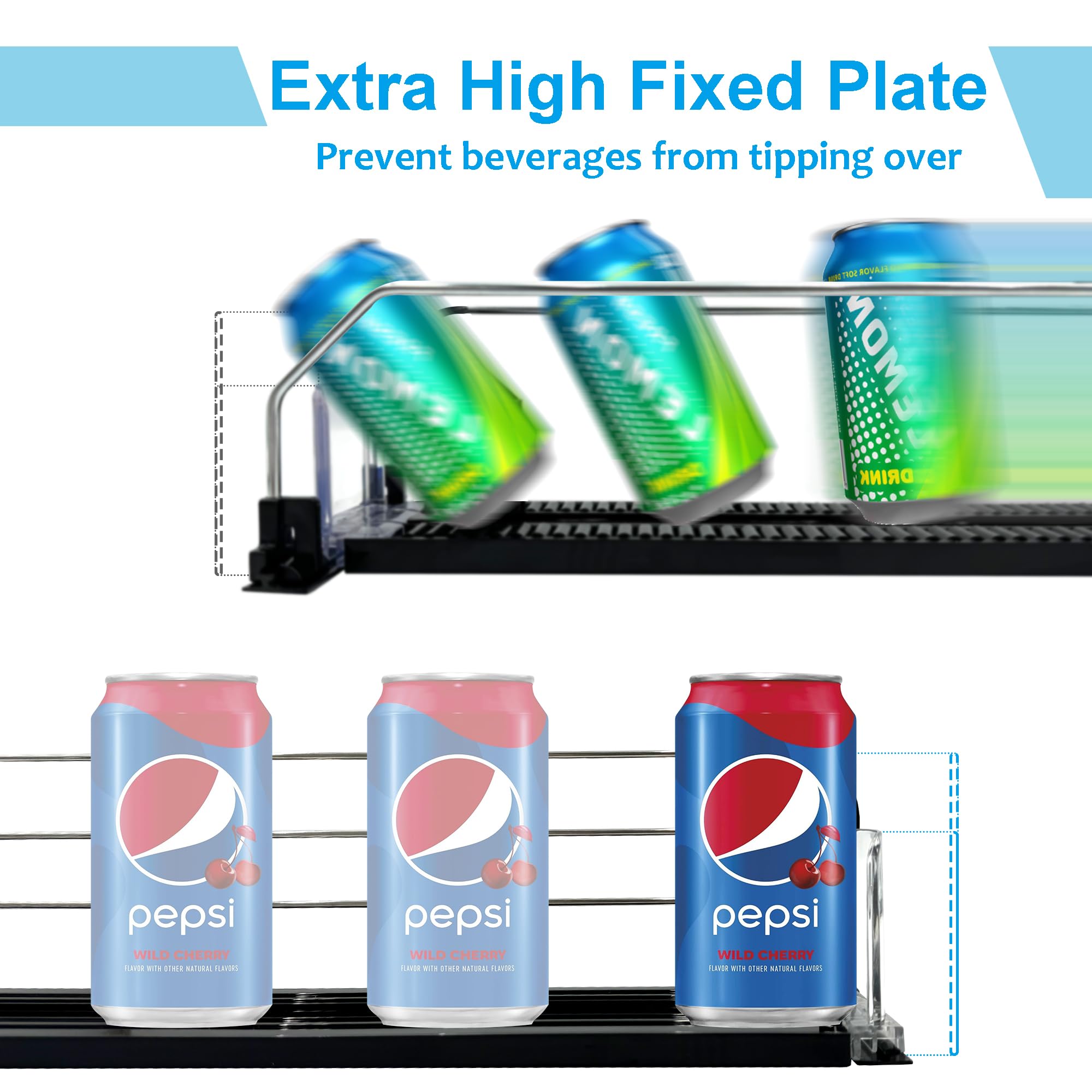 PICOCA Drink Organizer for Fridge, 5 Rows Drinks Organizer for Refrigerator with Pusher Glide