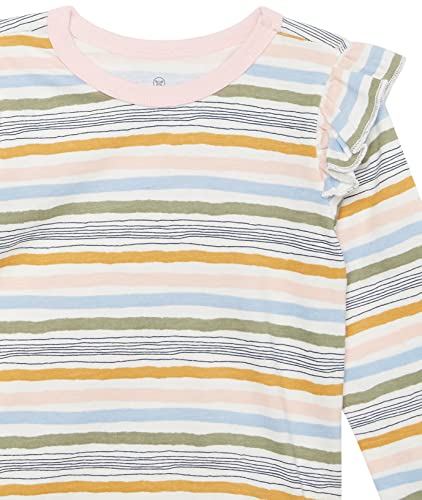 HonestBaby 3-Pack Organic Cotton Flutter Long Sleeve Fashion T-Shirts (LEGACY), Hand Drawn Nature Stipe Blue, 3T