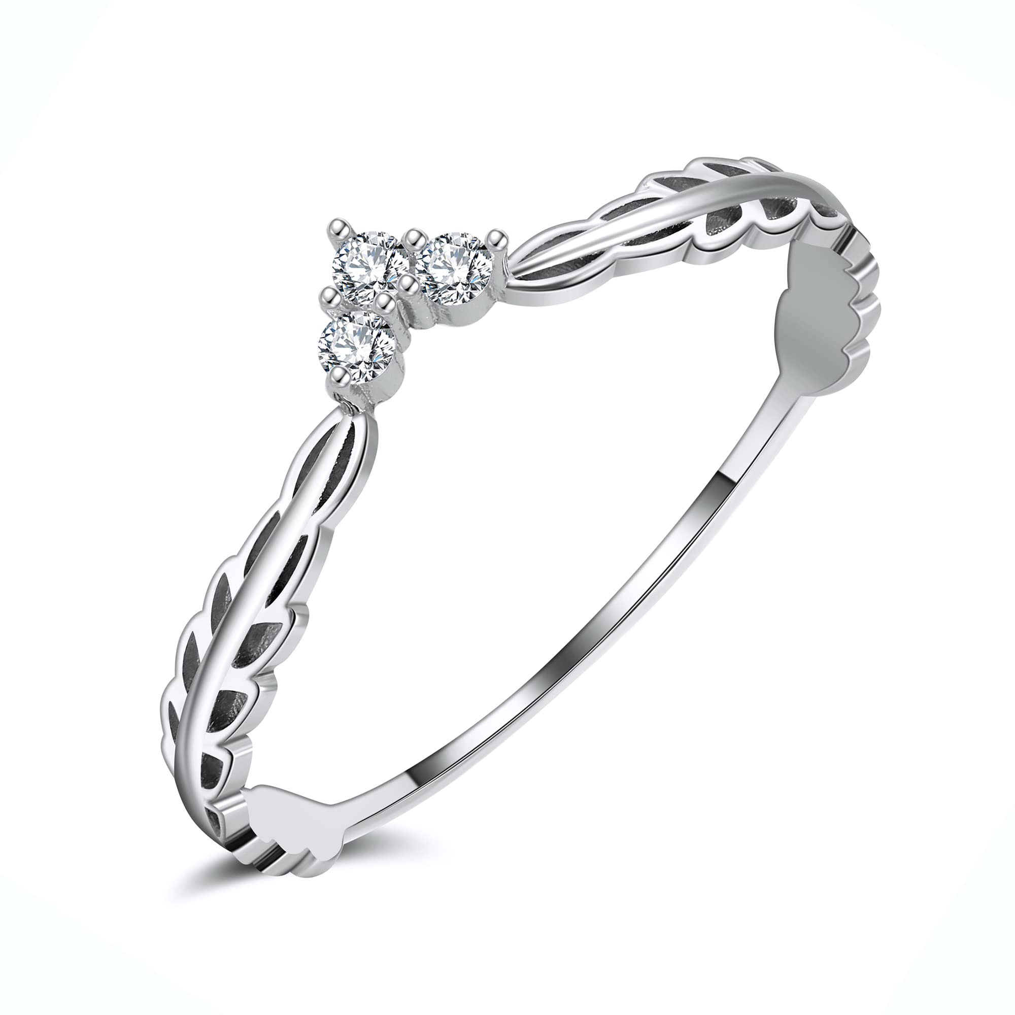Ginger Lyne Collection V Shape Leaf Enhancer Band Sterling Silver Anniversary Wedding Ring for Women Size 8