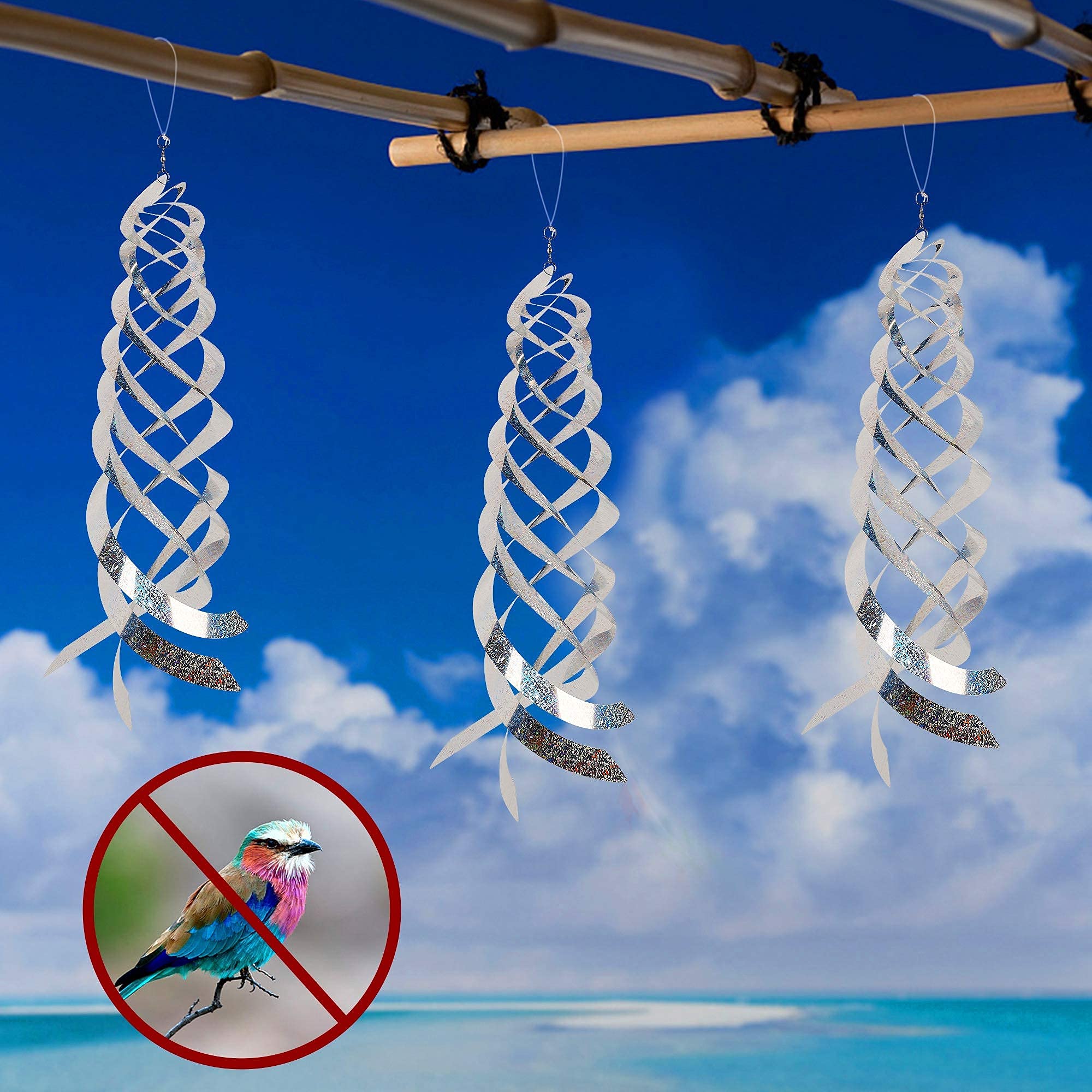 Hausse 2 Pack Fake Horned Owl | 3 Pack Spiral Reflectors Silver Mylar Spinner