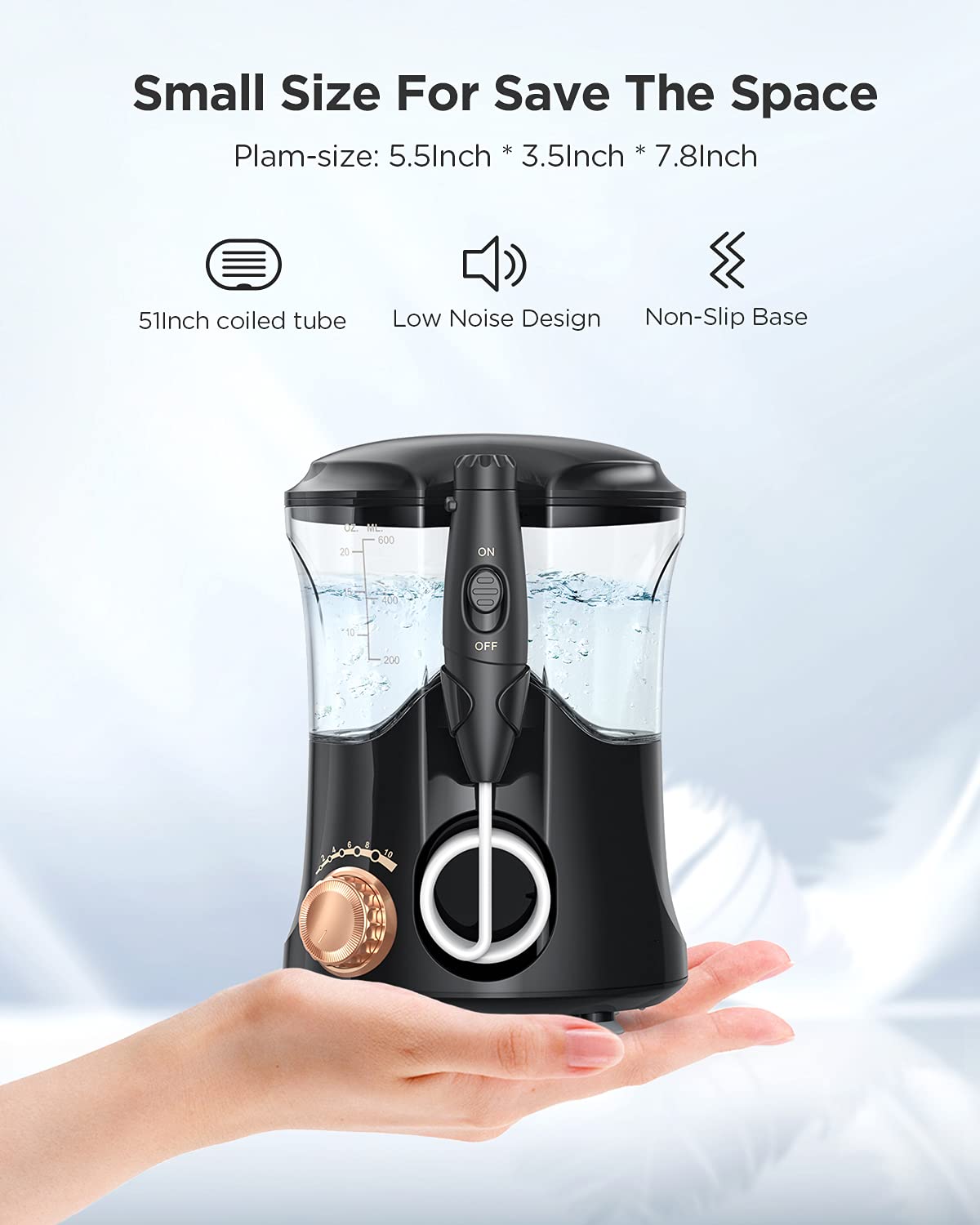 Water Flossers, 600ML Dental Water Teeth Cleaner with 8 Jet Tips for Family, 10 Adjustable Pressure, Electric Dental Pick Flosser for Teeth or Braces, Black