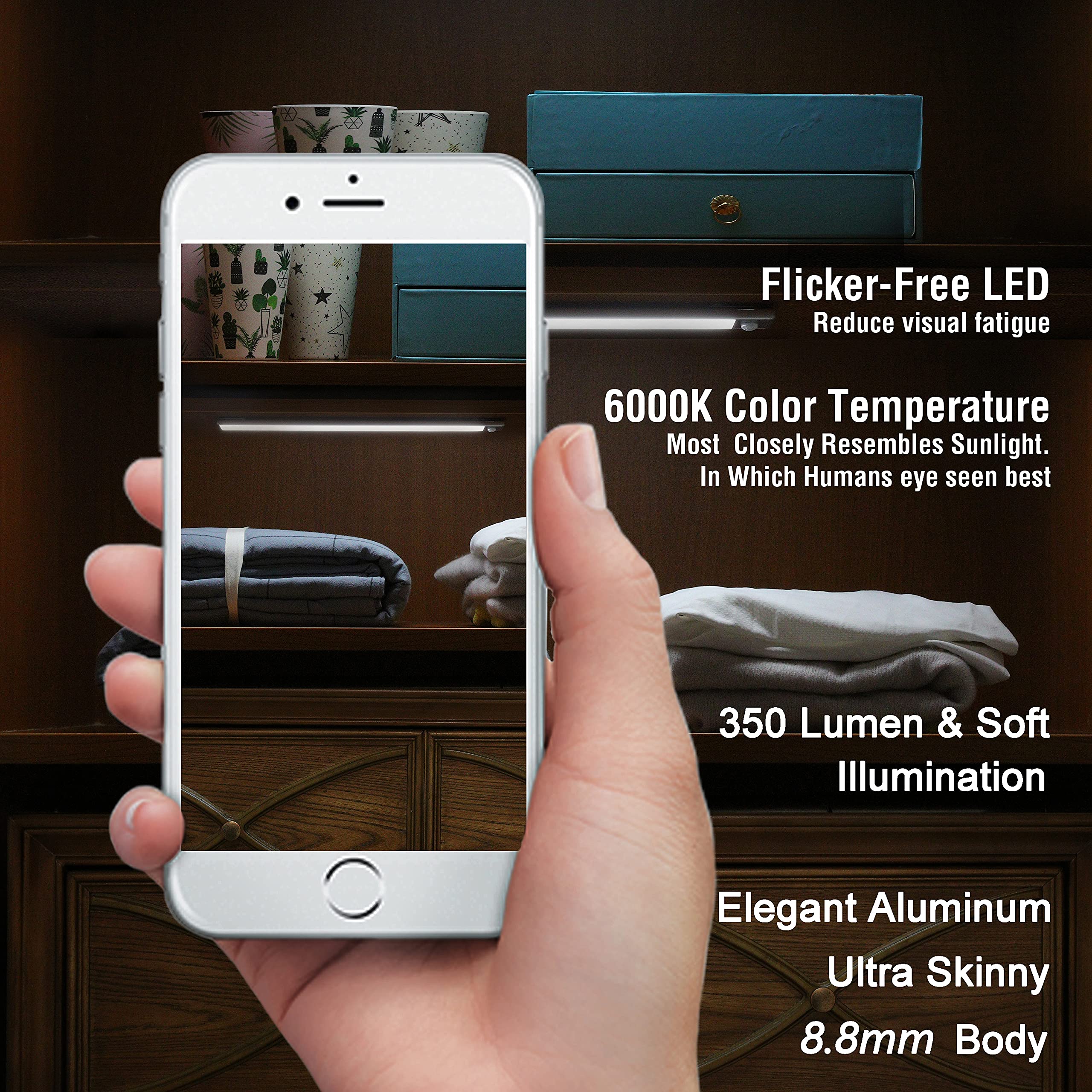 EverBrite Under Cabinet Lighting, 70 LED Under Counter Lighting, Wireless Motion Sensor Light, Ultra Thin LED Light Bar for Closet, Cabinet and Hallway, 350 Lumen, 6000K