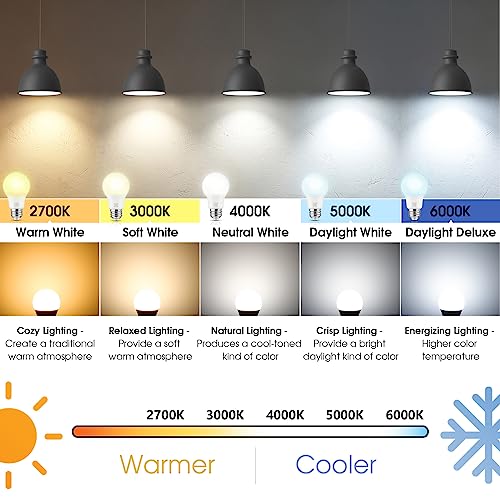Maylaywood A19 LED Light Bulbs, 60 Watt Equivalent LED Bulbs, Daylight White 5000K, 850 Lumens, E26 Standard Base, Non-Dimmable, 9W Bright White LED Bulbs for Living Room Bedroom Home Office, 4-Pack