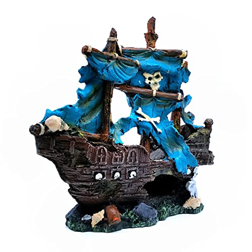 M2cbridge Antique Roman Column Ruins European Castle Aquarium Decorations Fish Tank Hideout Rocks (Blue Pirate Shipwreck)