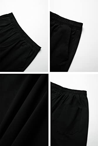 THWEI Mens Casual Cargo Pants Cotton Jogger Sweatpants Elastic Waist Trousers Black S