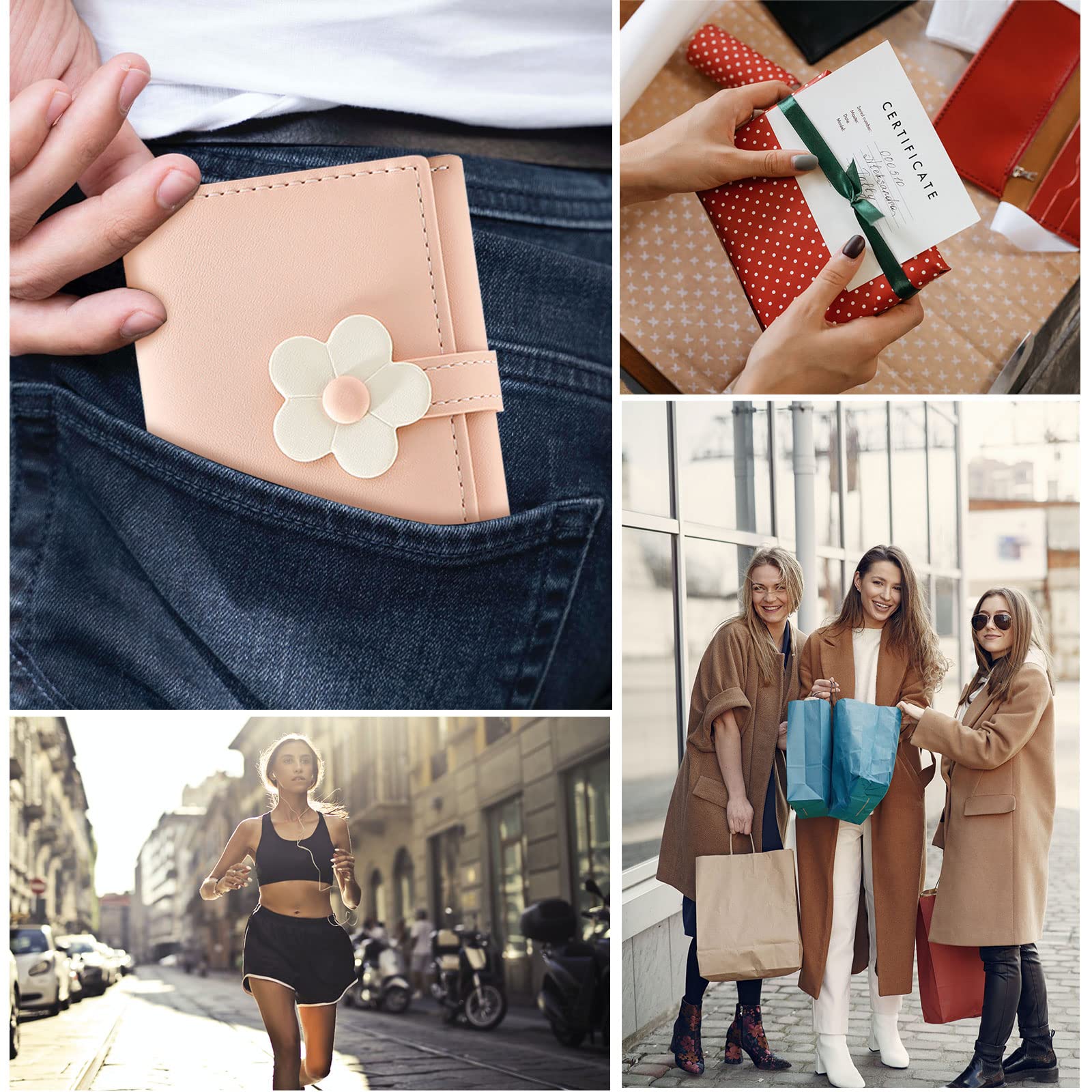 LJCZKA Cute Small Wallet for Girls Women - RFID Blocking PU Leather Tri-folded Flowers Cash Pocket with Card Holder Slim Short Wallet (Pink)