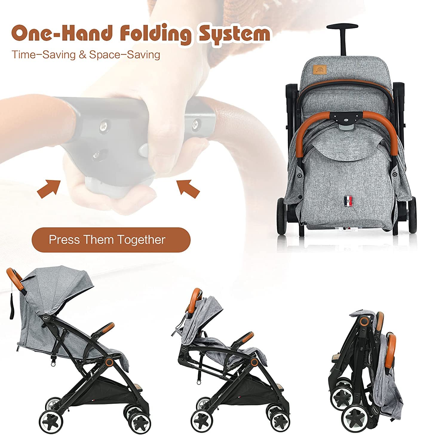 HONEY JOY Lightweight Stroller, Foldable Baby Stroller w/One-Hand Fold, Adjustable Canopy/Backrest/Footrest, Storage Basket, Compact Travel Stroller for Airplane, Umbrella Stroller for Toddler (Gray)