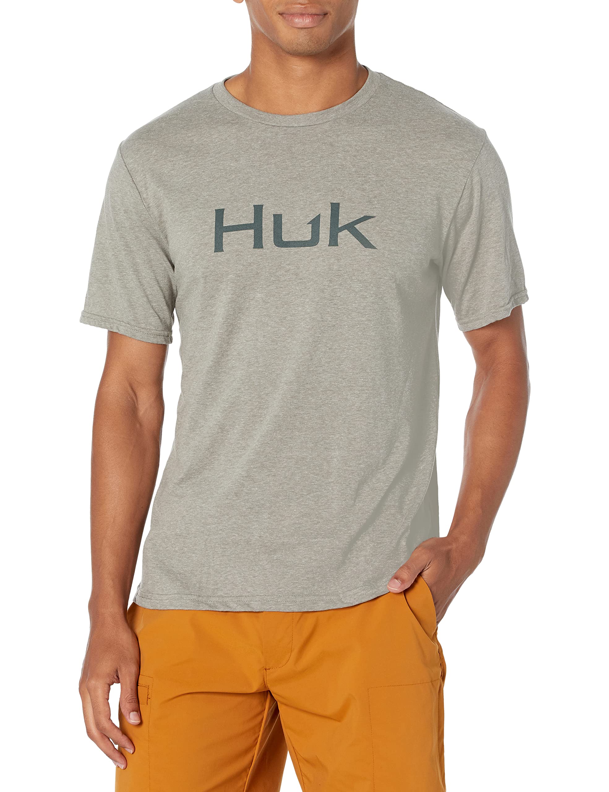 HUK Men's Standard Performance Fishing Logo Tee-Short Sleeve | Quick-Dry, Heather Moss, X-Large
