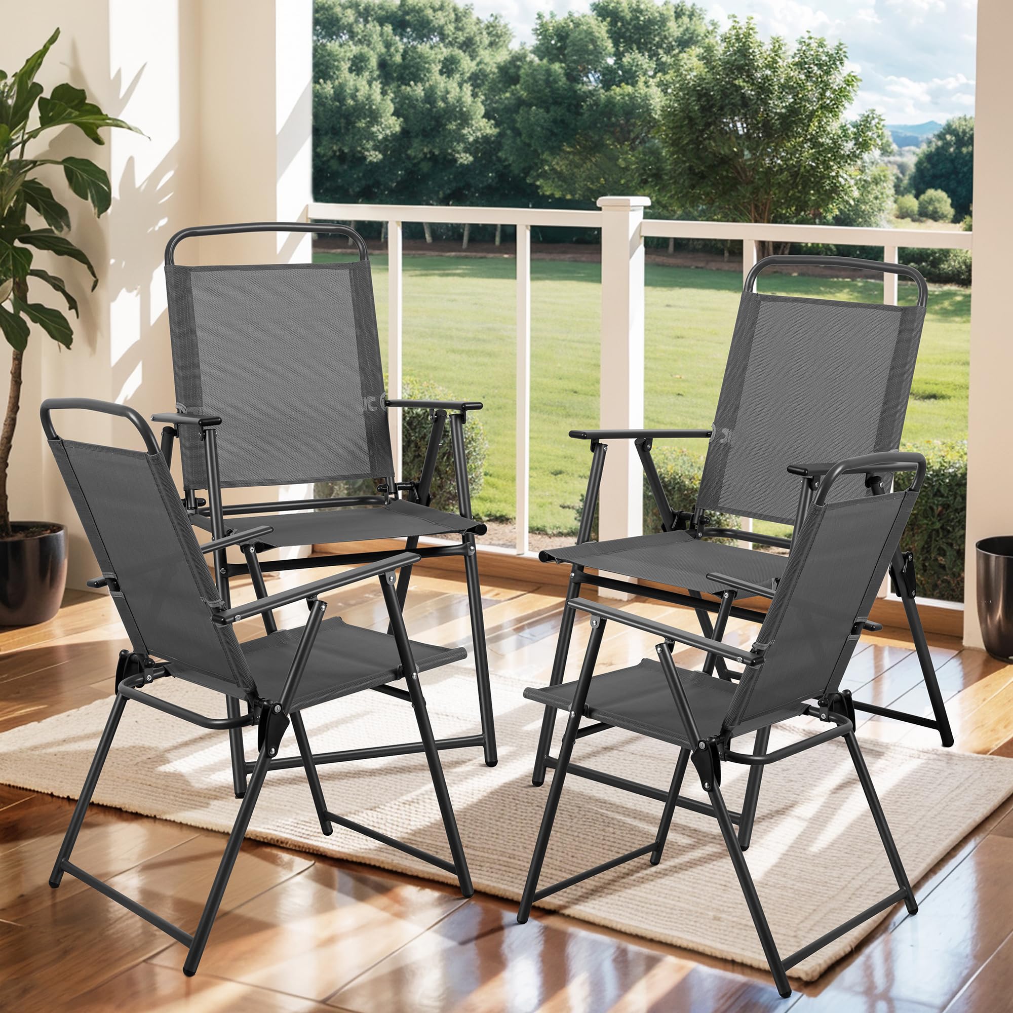 JY QAQA Patio Dining Chairs 4 Set with Armrests Folding Outdoor Chairs Used for Camping Garden Backyard Pool Porch,Brown