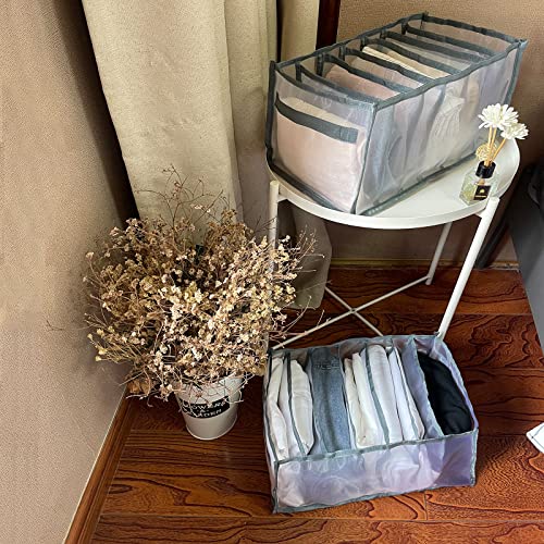 MACAJICHO Wardrobe Clothes Organizer, 2PCS Clothes Organizer for Folded Clothes Washable Mesh Nylon Baby Clothes Organizer, Drawer Organizer for Clothes, T-shirts, Socks, Jeans, Bra(Grey, 7 Grids)