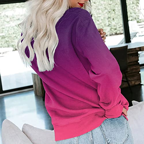 kangguolai Full Zip Hoodies Women Womens Casual Round Neck Sweatshirt Long Sleeve Top Gradient Pullover Loose Version Pullover,My Orders Recent