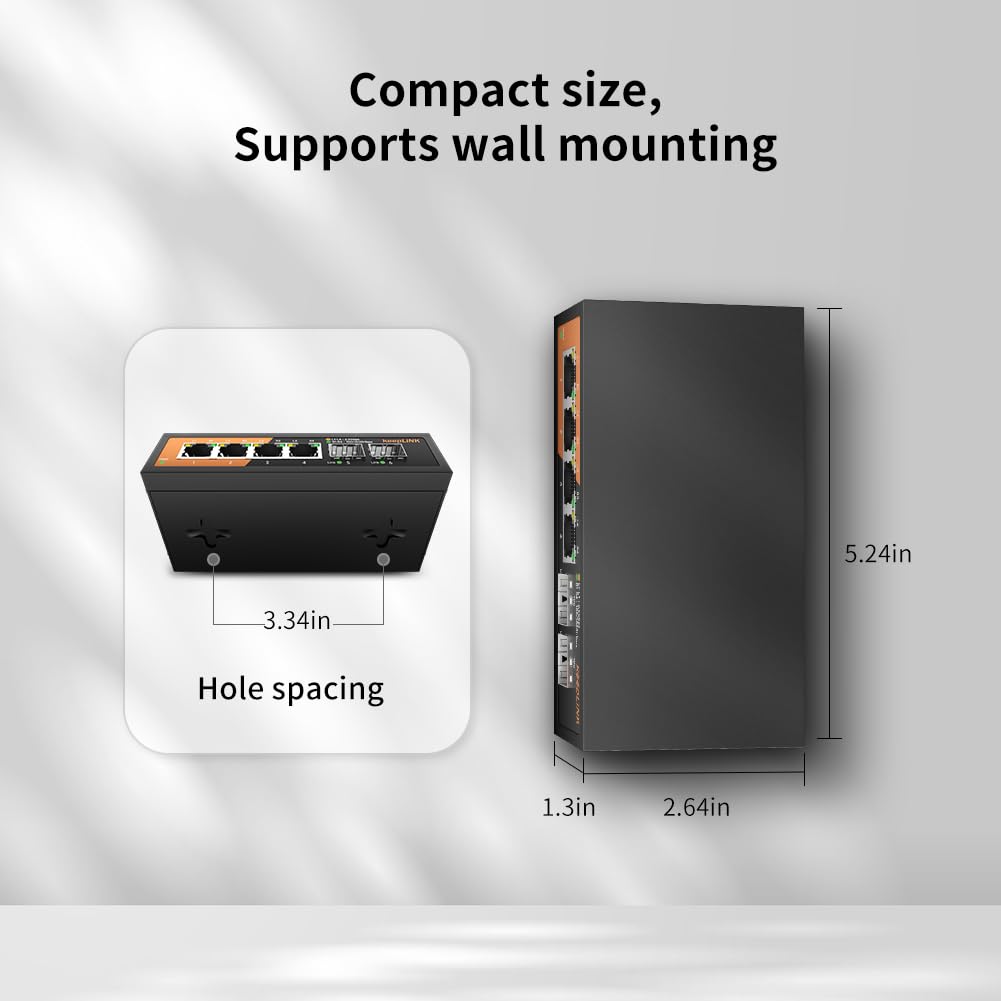 keepLiNK 5 Port Gigabit Ethernet Switch, Unmanaged Desktop or Wall Mount Network Splitter, Plastic Case, Plug and Play with 2 Pcs 3.28ft Cat6 Ethernet Cable