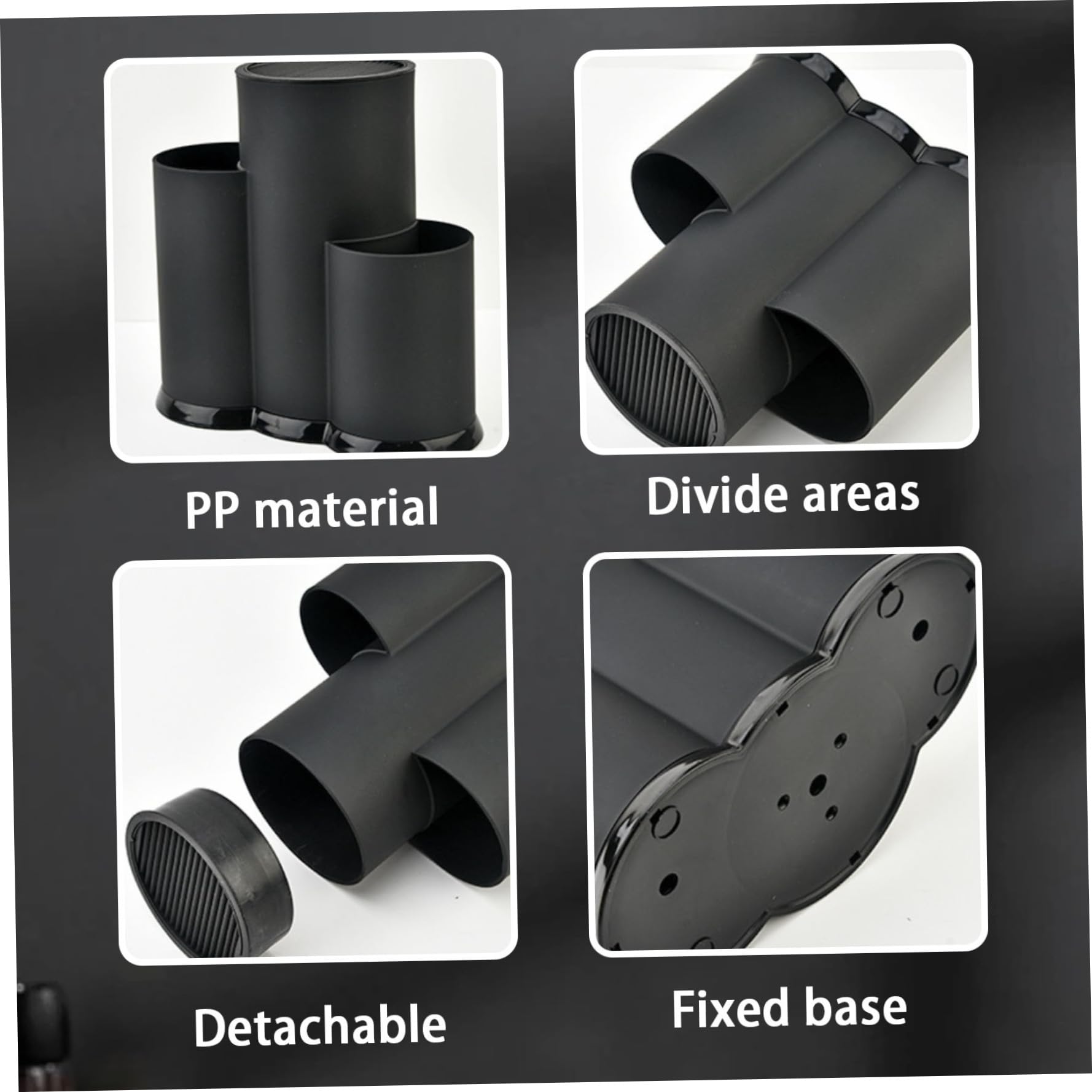 Knife Set with Block Plastic Round Knife Block Without Knives 3 in 1 Kitchen Knife Holder Space-Saving Knife Holder Detachable Knife Holders Black Home Decoration