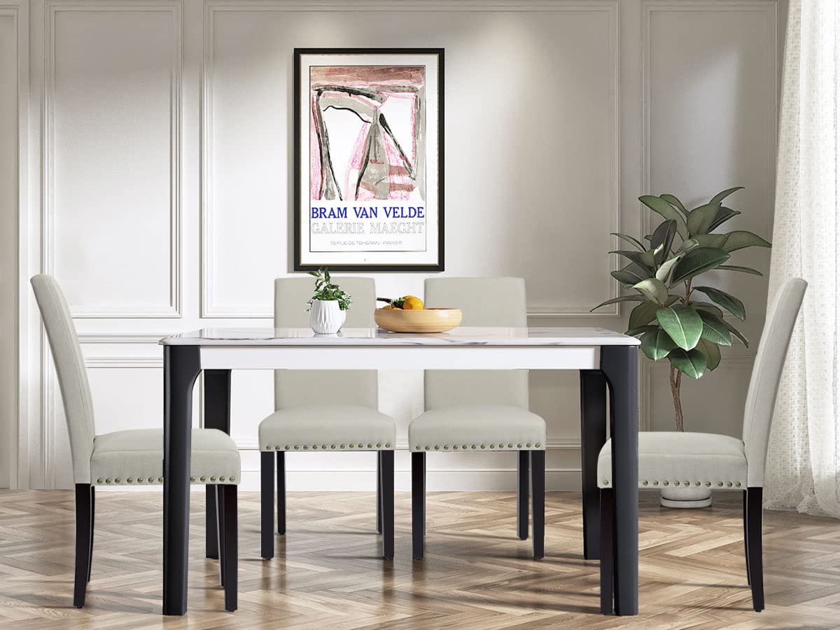 Giantex Upholstered Dining Chairs Set of 2, Fabric Side Chairs with Wood Legs, Soft Padded Seat, Nailhead Trim, Armless Parsons Dining Chair, Ideal for Dining Room, Kitchen, Living Room, Light Sage