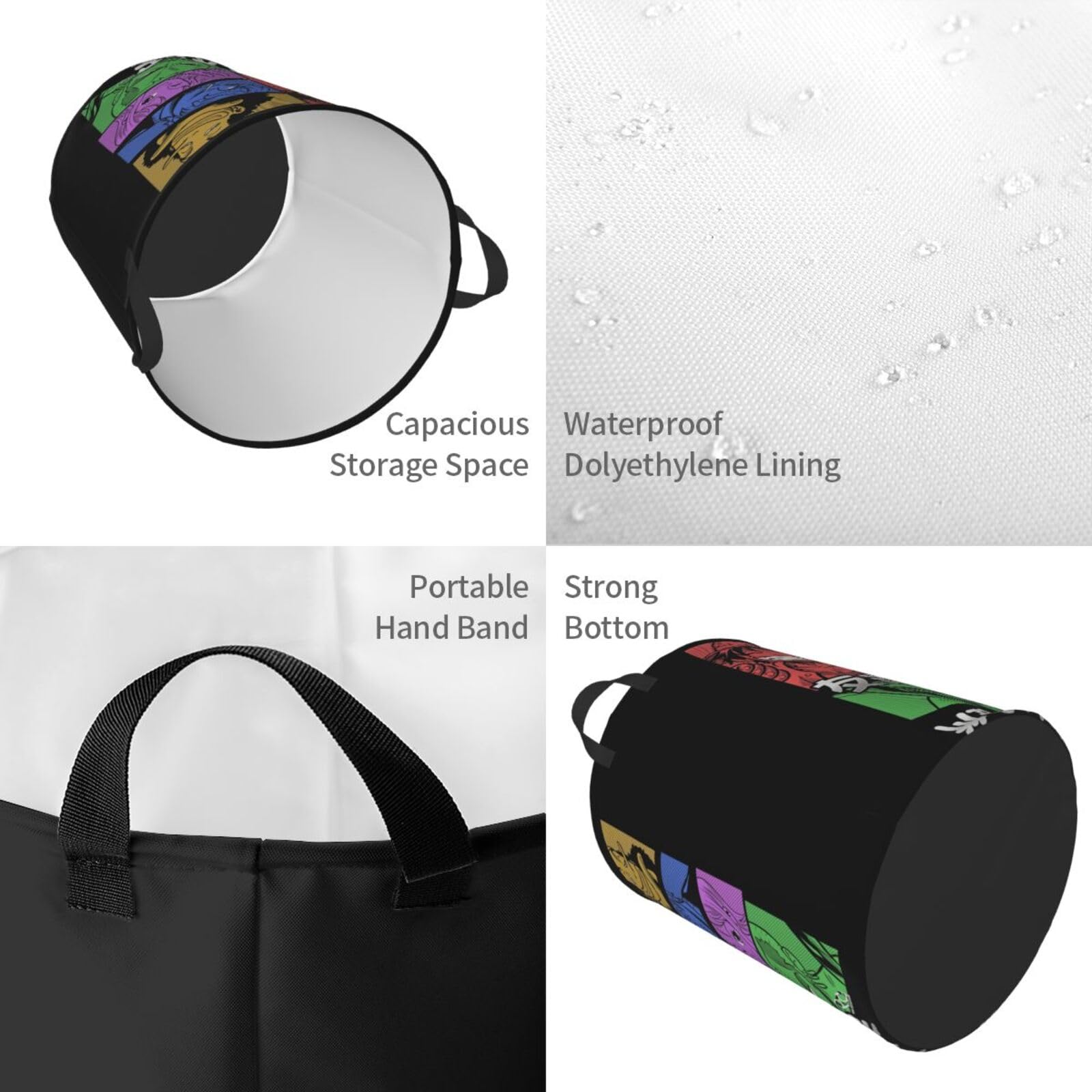 Jzpsvtty Anime Yu Yu Hakusho Large Capacity Round Laundry Basket With Handle Foldable Waterproof Laundry Basket, Small