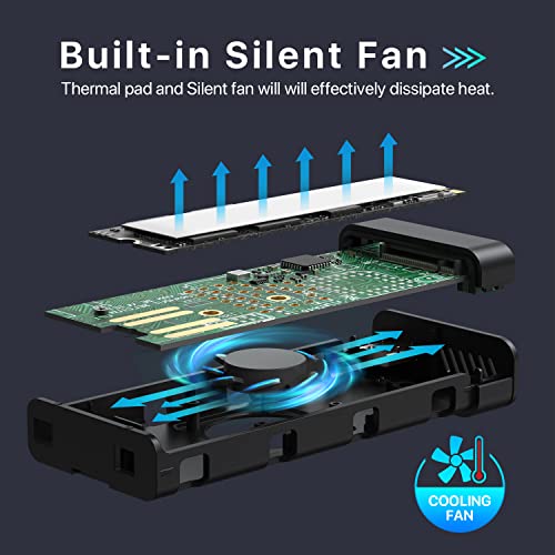 M.2 NVME SSD Enclosure with Cooling Fan, 10 Gbps USB C 3.2 Gen 2 PCIE NVME Adapter, 6Gbps SATA, M.2 Reader with Aluminum Case Support UASP Trim for PCIe M-Key(B+M Key) SSD 2242/2260/2280