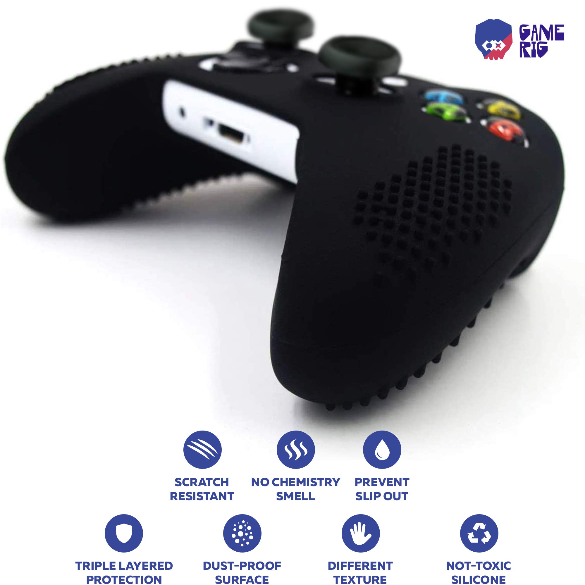 Game Rig Xbox Series X&S Controller Cover Silicon Skin - Anti-Slip 100% Compatible Case - 360 Degree Gamepad Protector Black
