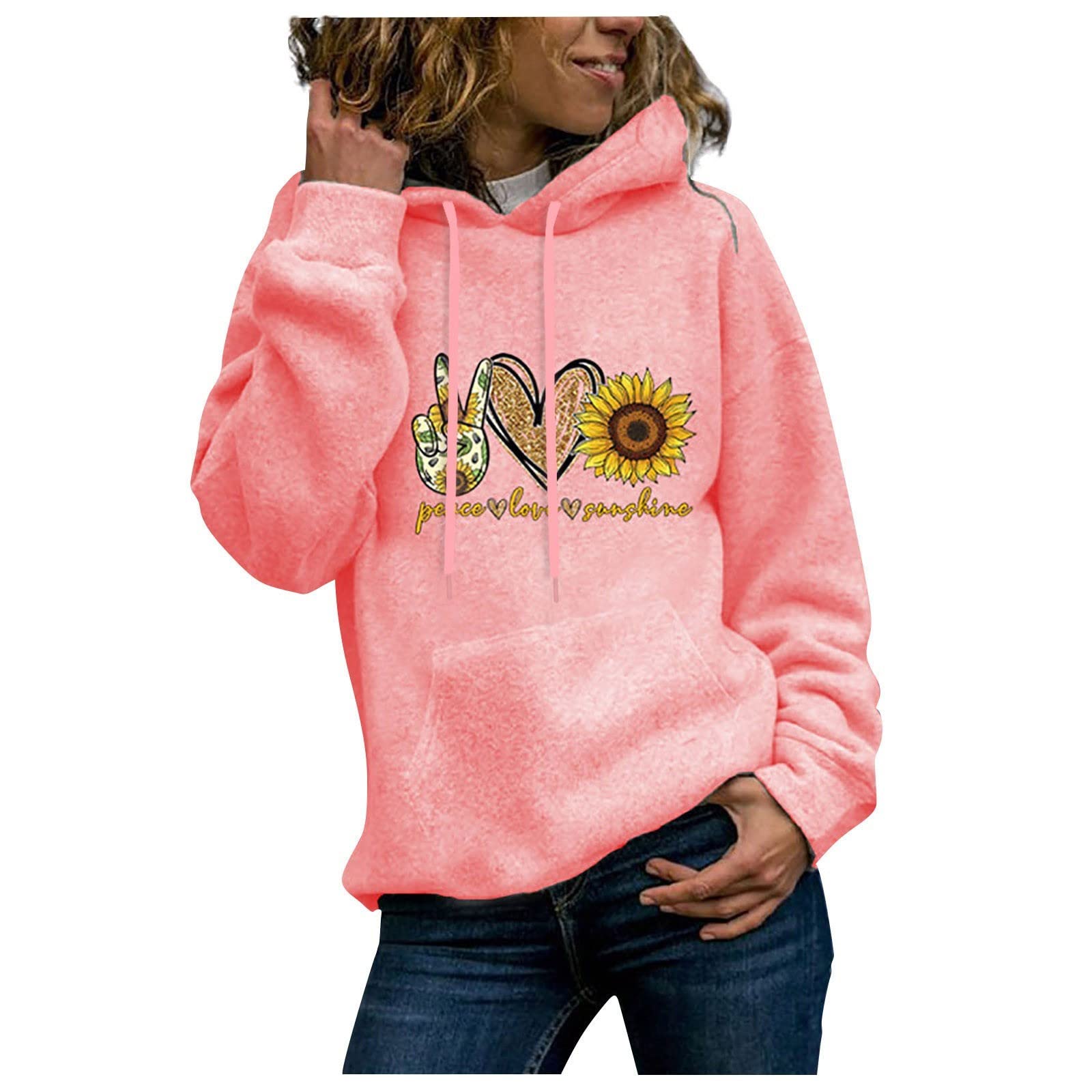 Hoodies For Women Zip Up Graphic Print Causal Hoodies Tunic Tops Pullovers Plus Size Pullovers Hoodies With Hood and Zip Pink