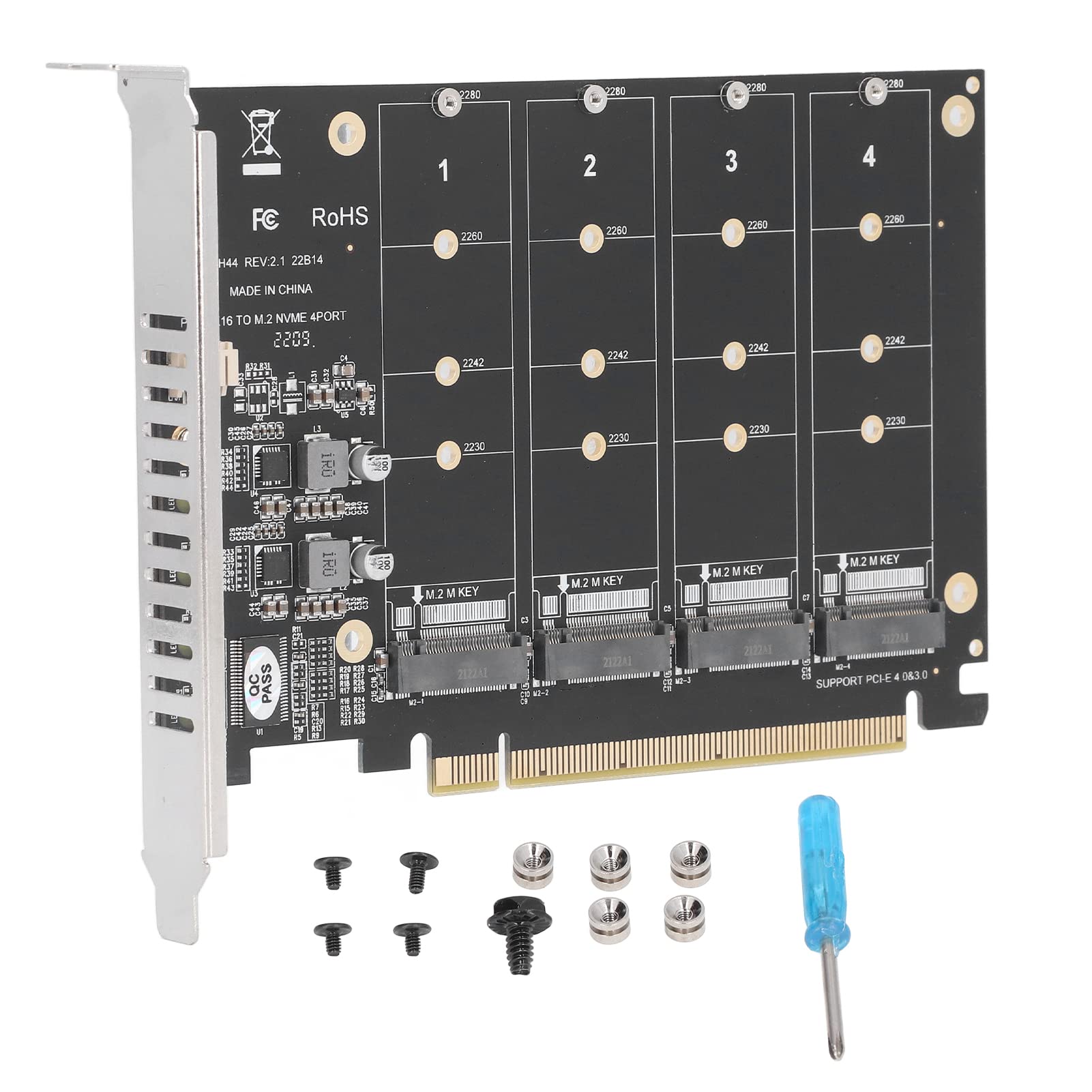 M.2 NVME SSD to PCIE X16 Adapter, 4x32Gbps M.2 NVME (m Key) SSD to PCIe 3.0 x 4 Port Host Controller Expansion Card with Individual LED Indicator